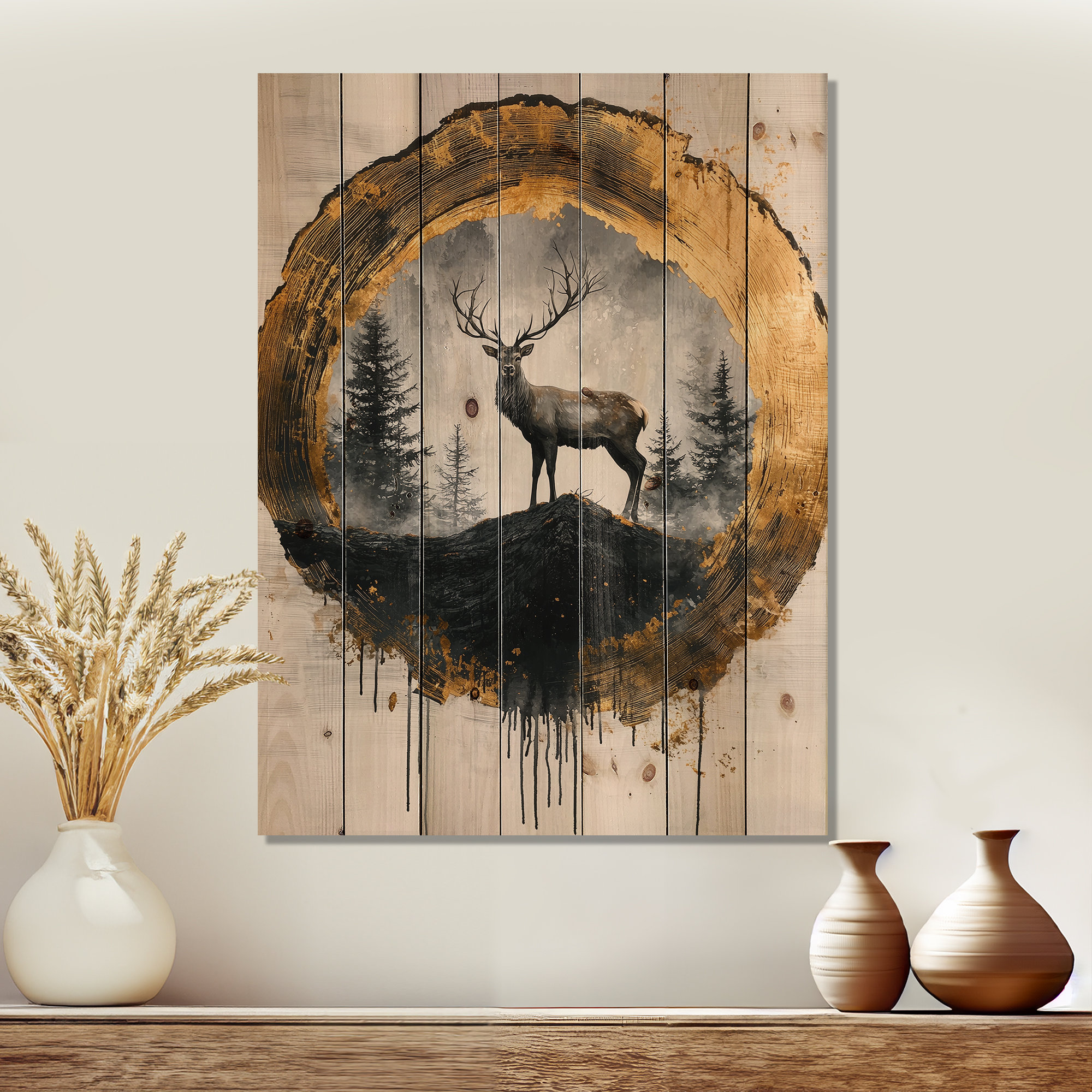 Ophelia & Co. Golden Deer Landscape Grace In The Wild IV - Deer Animal ...