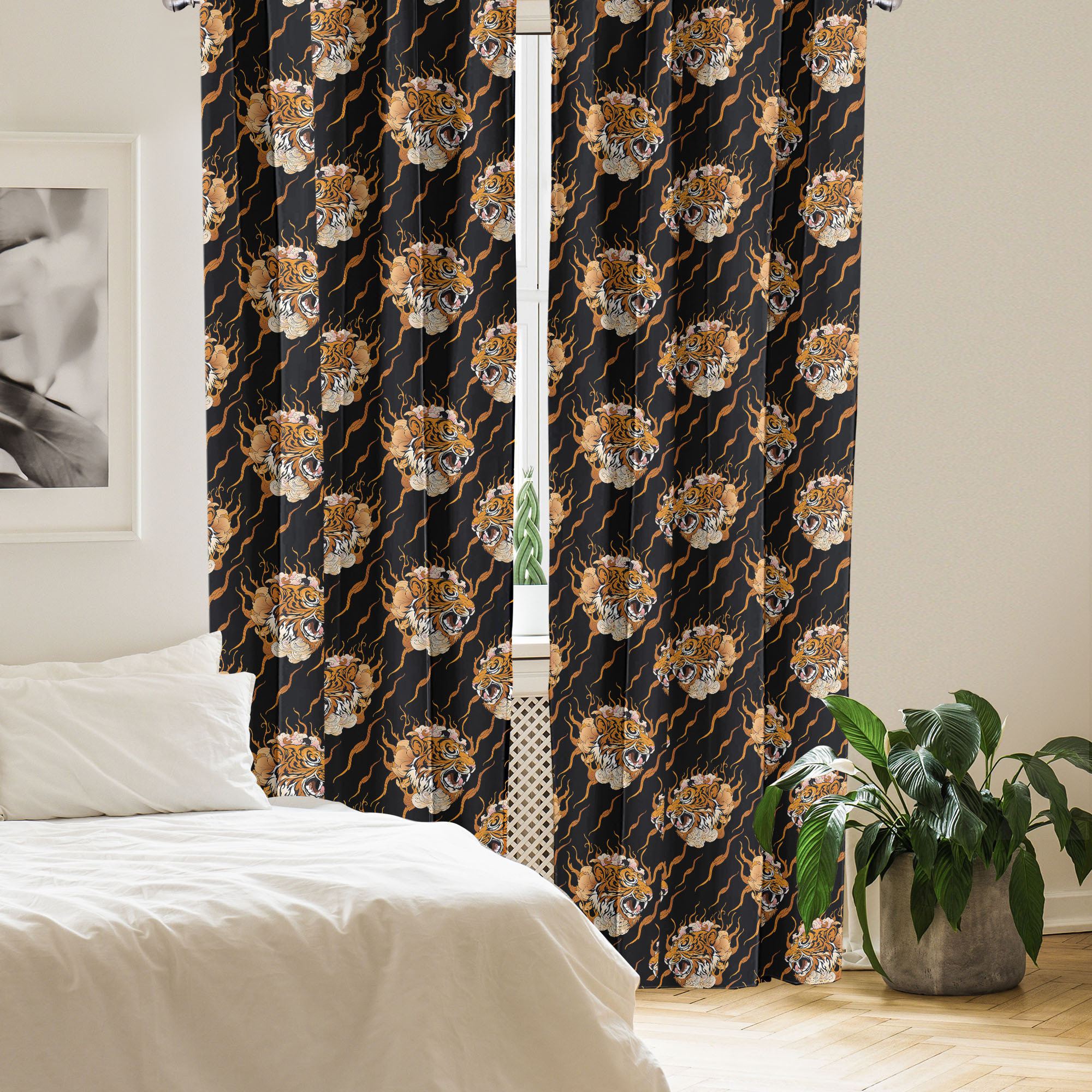 East Urban Home Tiger Curtains Asian Animal Pattern Ethno Pair of ...