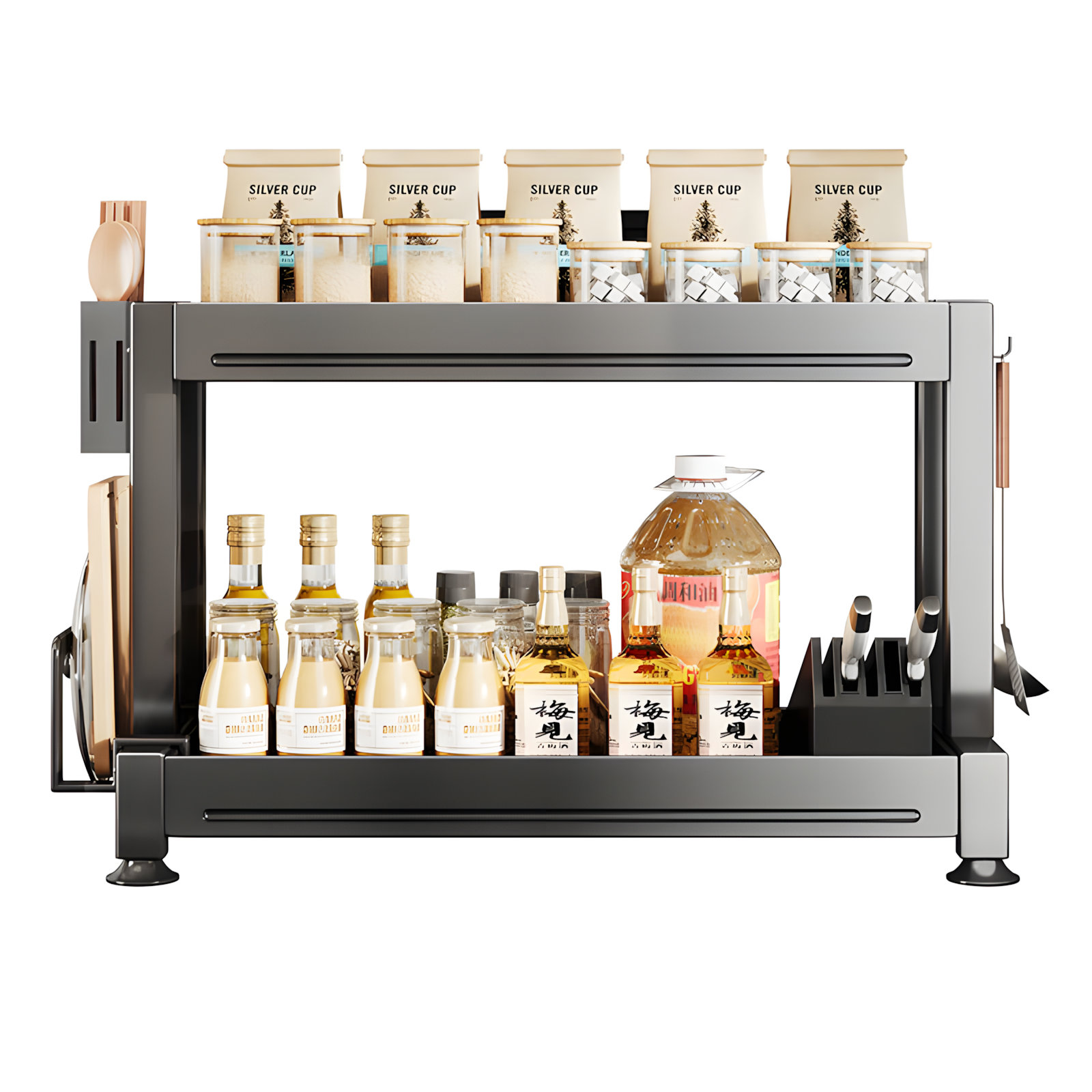 Rebrilliant 2-Tier Kitchen Organizer With Spice Rack, Knife Holder, And ...