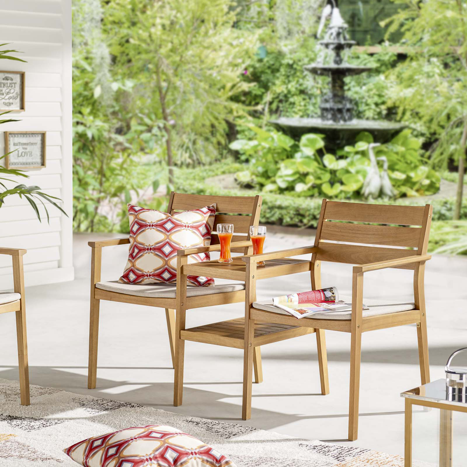 Rosecliff Heights Viewscape Outdoor Patio Ash Wood Jack and Jill Chair ...