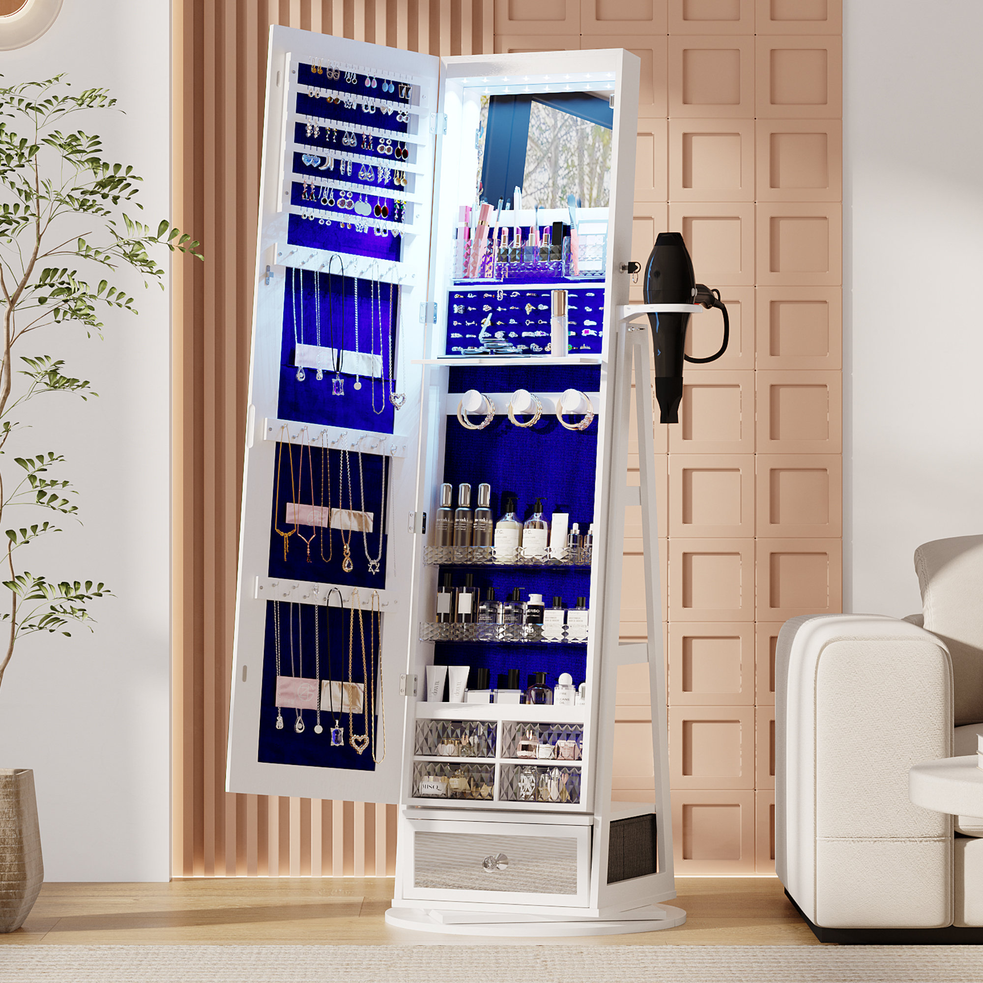 Latitude Run® 22'' Wide Rotatable Jewelry Armoire with Mirror & Reviews ...