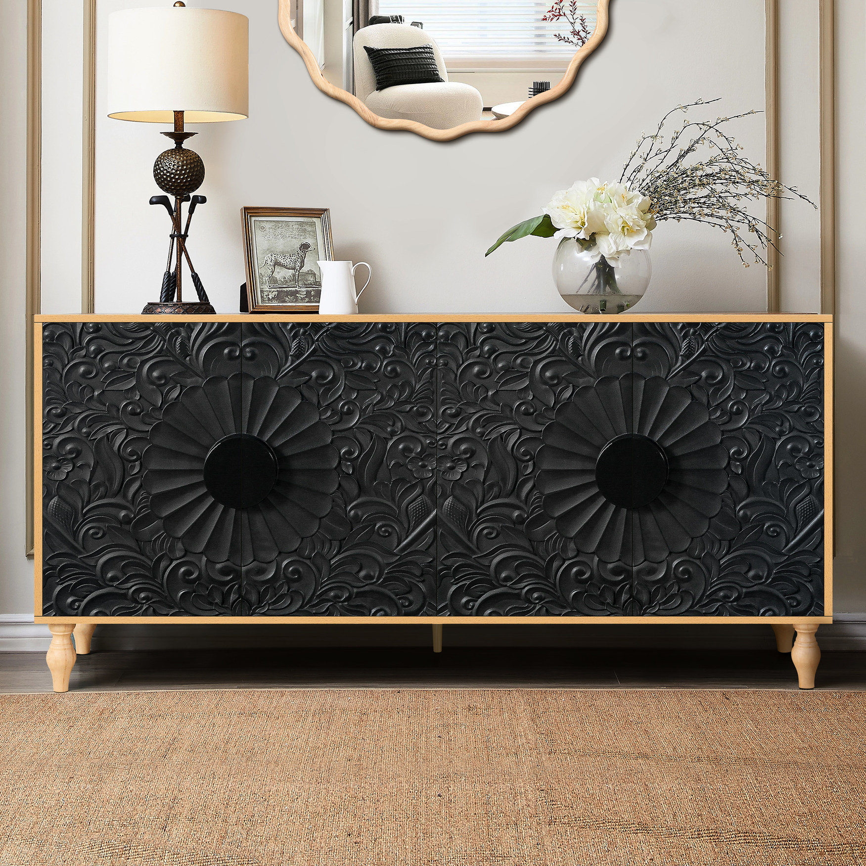 Alcott Hill® Large Cabinet With White Faceted And Spliced Doors And ...