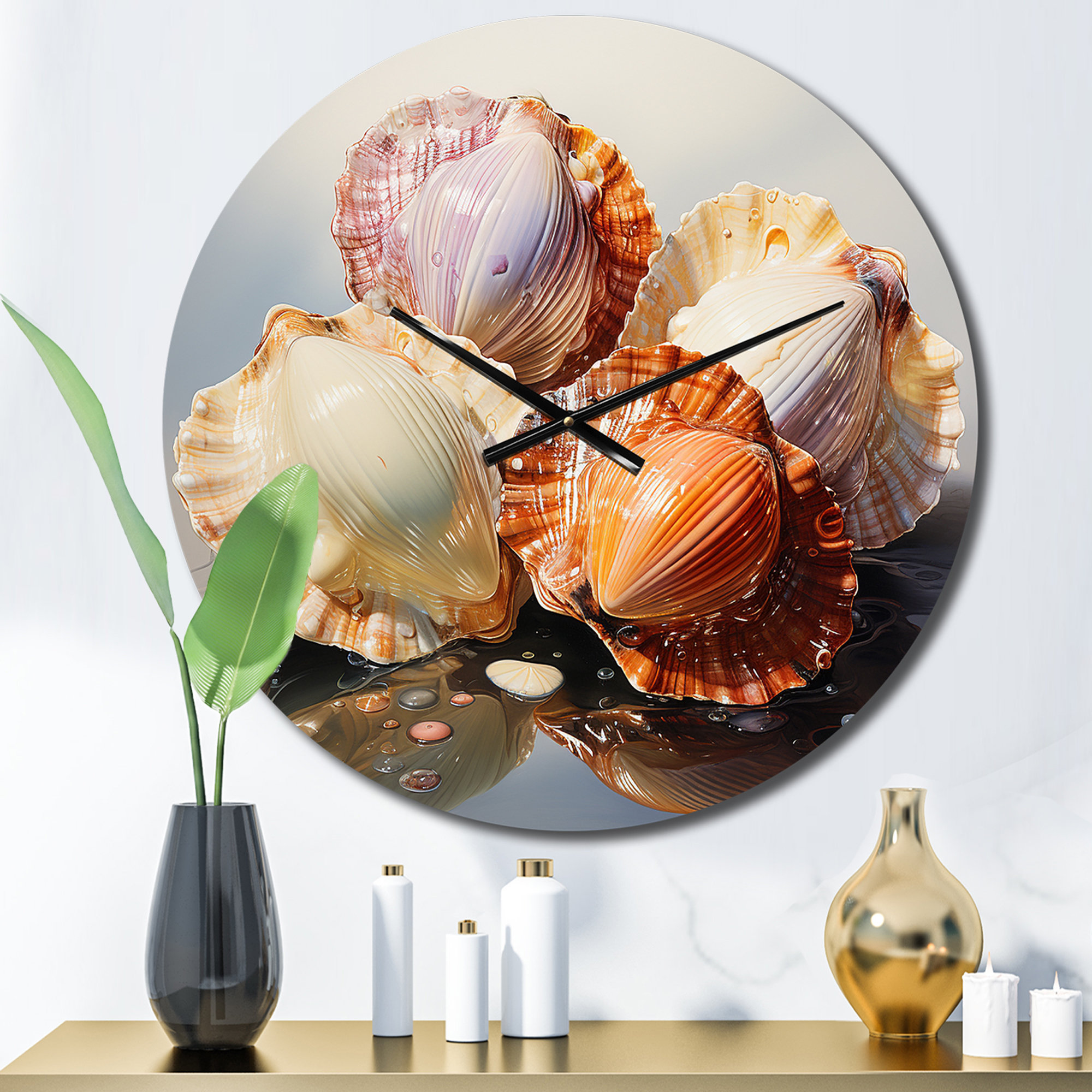 East Urban Home Realistic Seashells Collage - Animals Wall Clock | Wayfair