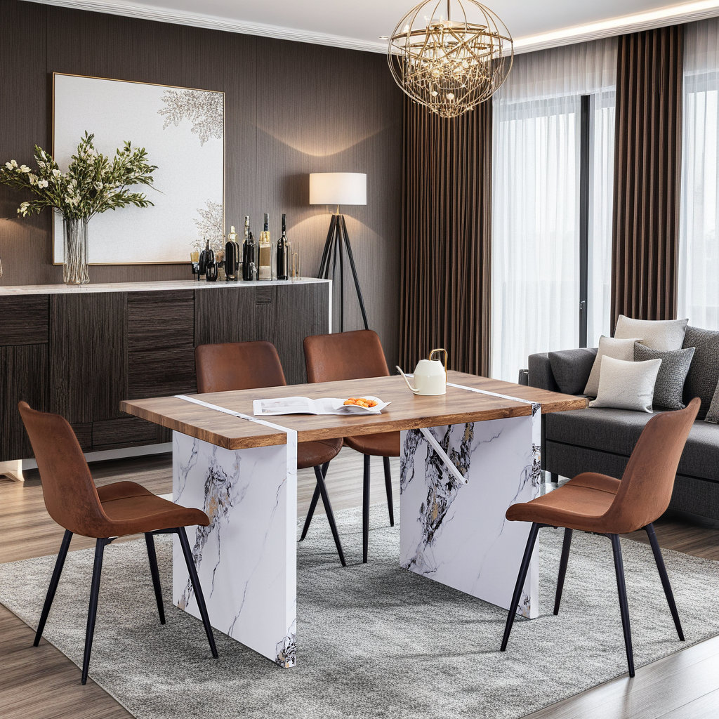 Ivy Bronx 55" Expandable Dining Table Set with 4 wide Chairs,55" Wood ...