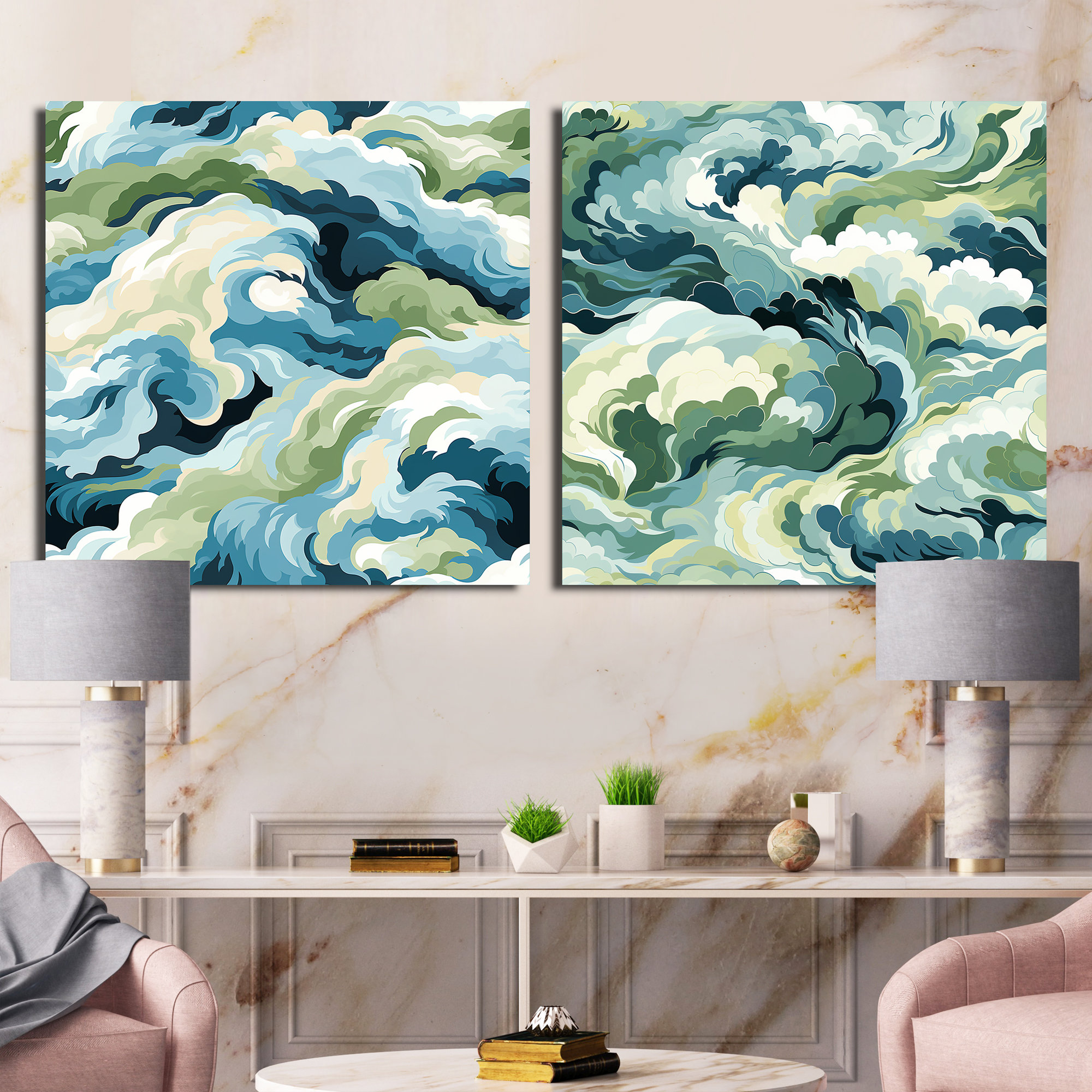 Design Art Coastal Concealment Flow - Abstract Square Collage Set Of 2 ...