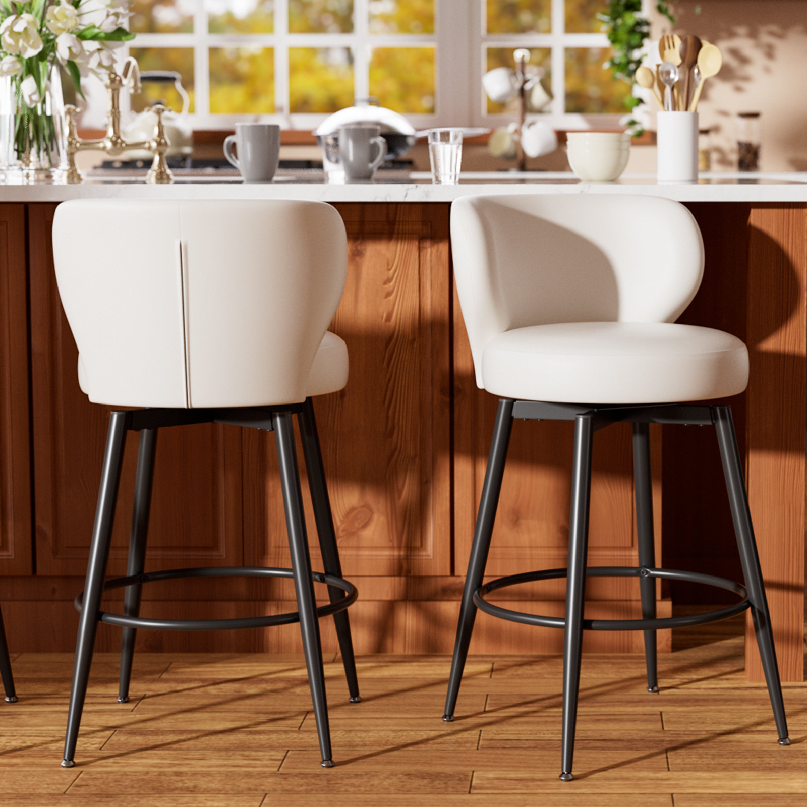 George Oliver Bar Stools Set of 4, 26 Inch Barstools with Sturdy Legs ...
