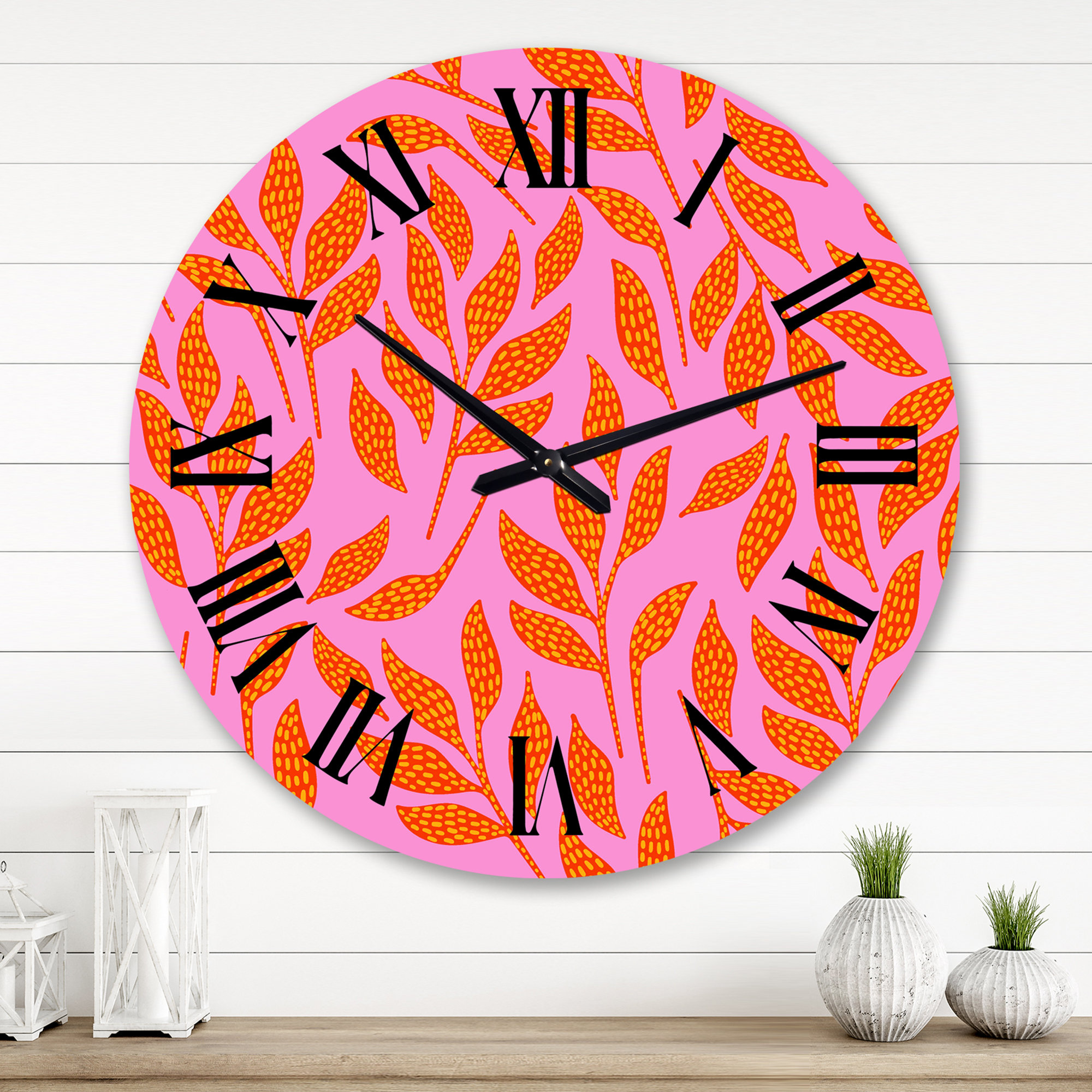 East Urban Home Oversized Modern Exotic Tropical Leaves III Wall Clock ...