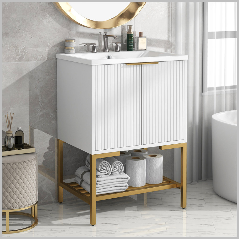 Everly Quinn Modern Bathroom Vanity Cabinet with Sink and Doors | Wayfair