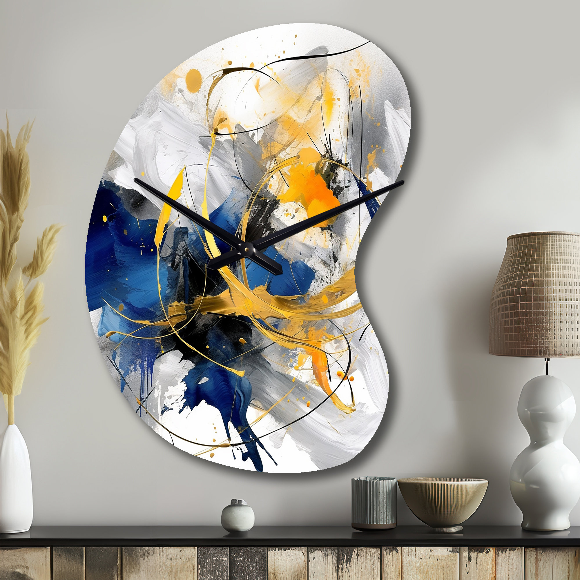 Design Art Dark Blue And Gold Strokes XIV - Boom Shape Blue Wall Clock ...