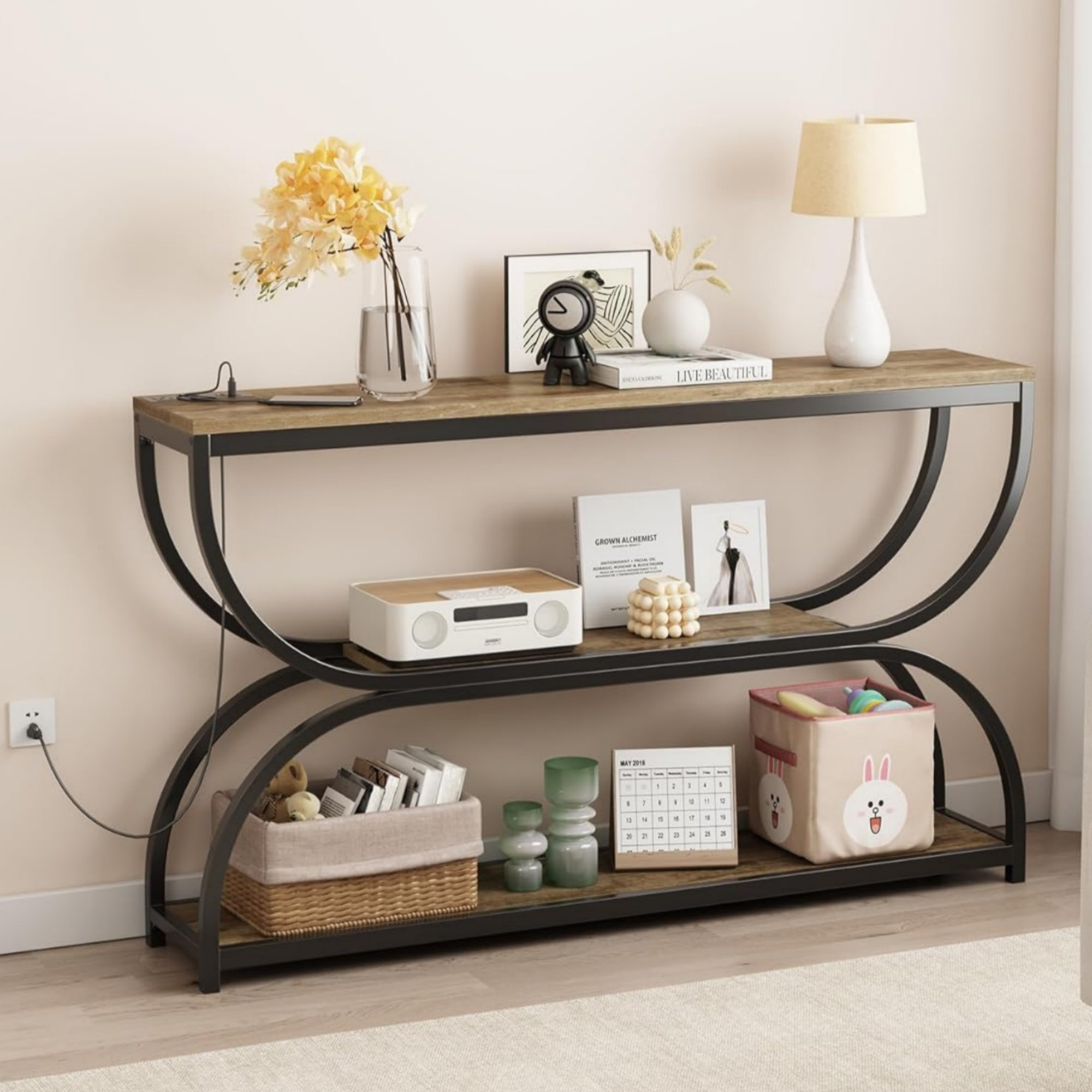 17 Stories 55-Inch Industrial Sofa Console Table With Power Outlet And ...