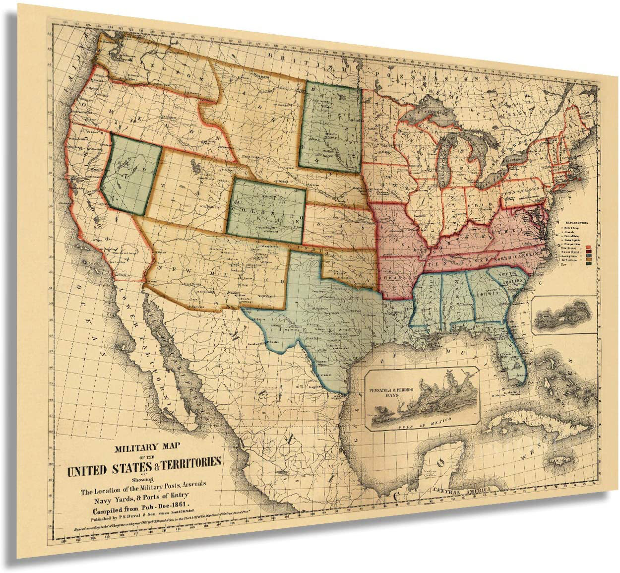 HISTORIC PRINTS 1861 American Civil War Map Poster Wall Art on Paper ...
