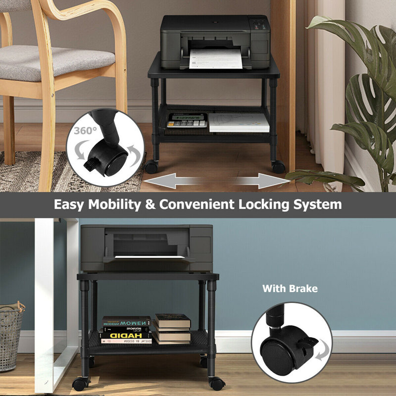 clihome Rolling Under-Desk Mobile Printer Stand with Storage Shelf for ...