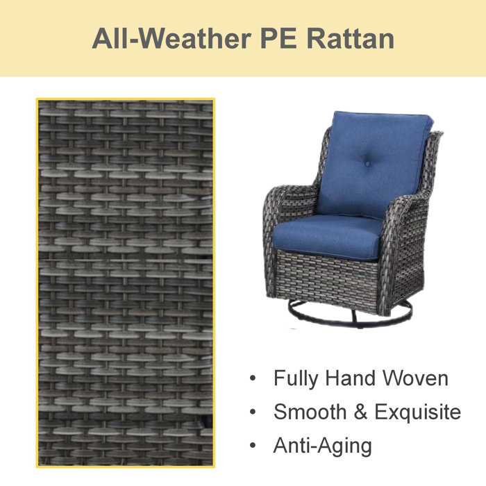 Hummuh Carolina Outdoor Wicker Swivel Patio Chair with Cushions ...