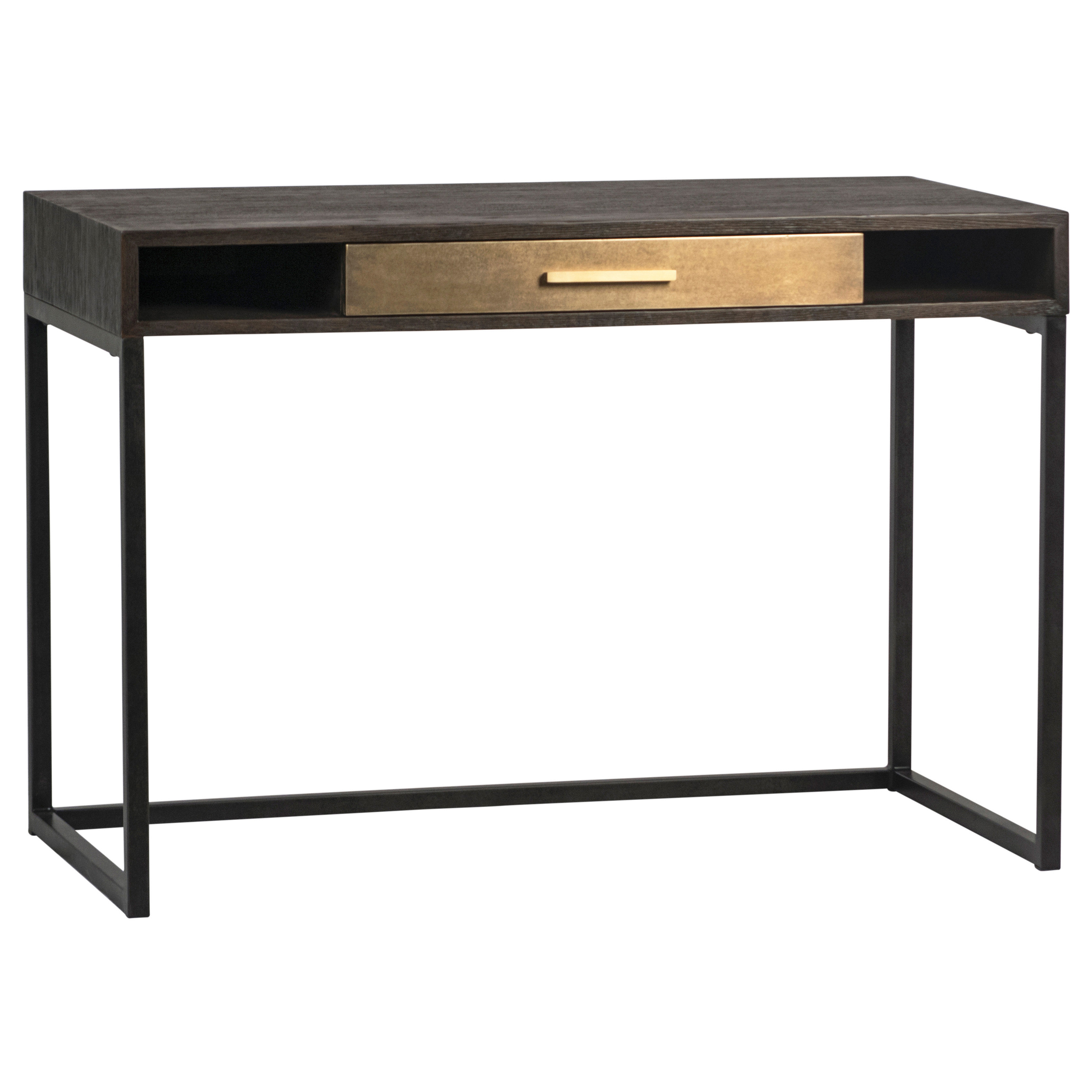 17 Stories Tivoli 43" Wide Writing Desk, Ebony w/ Brass Accents | Wayfair