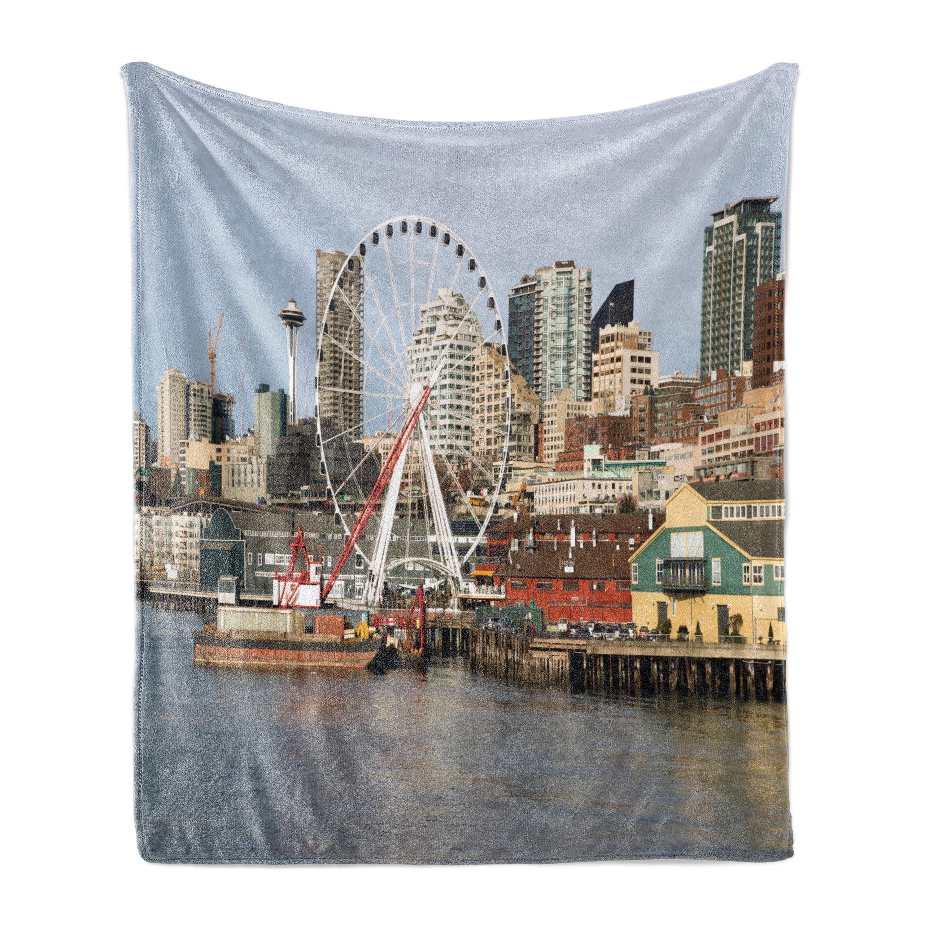 Ambesonne Seattle Skyline Fleece Throw Blanket Elliott Bay Scenery ...