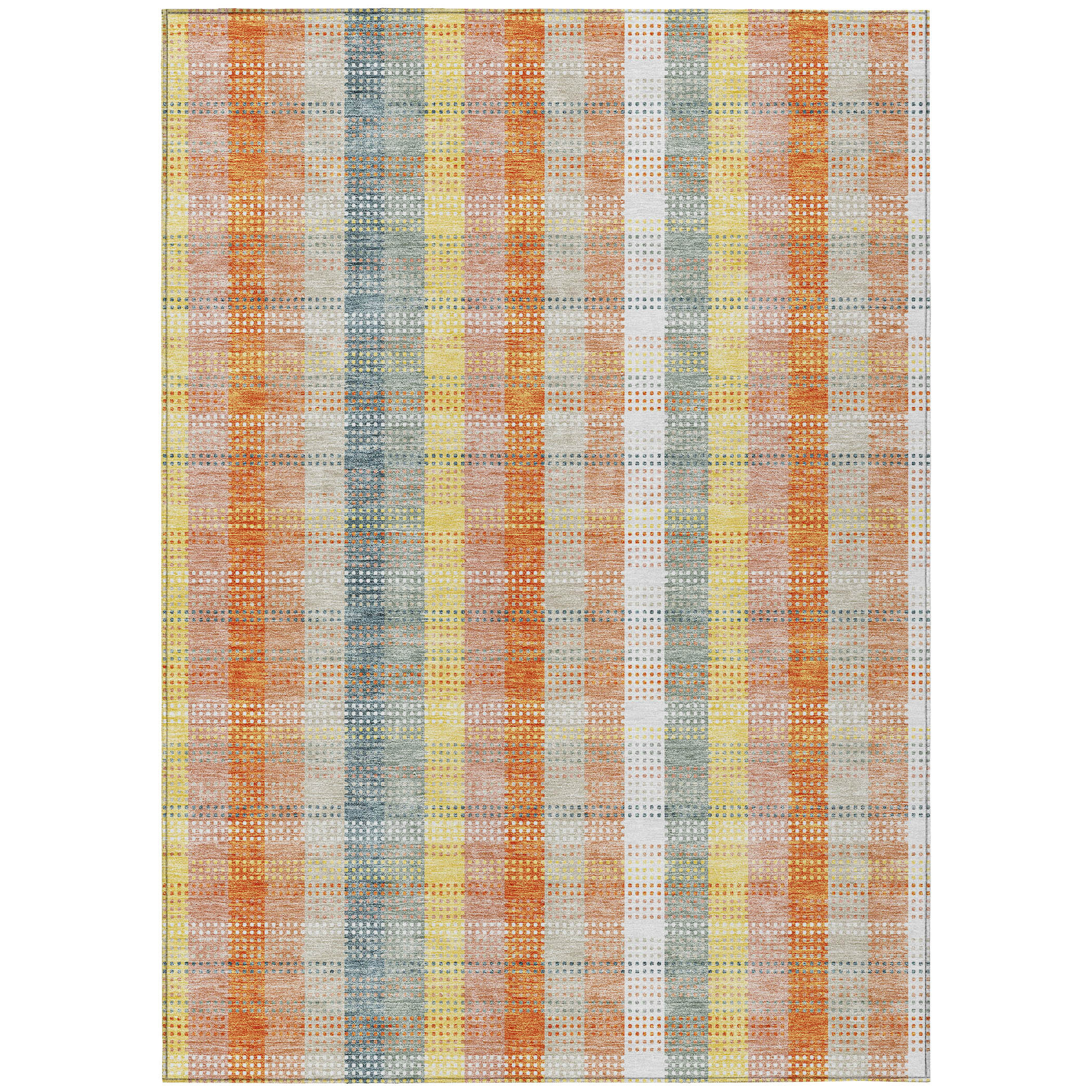 Orren Ellis Fabre 8' X 10' Peach Ivory And Orange Plaid Washable Indoor ...
