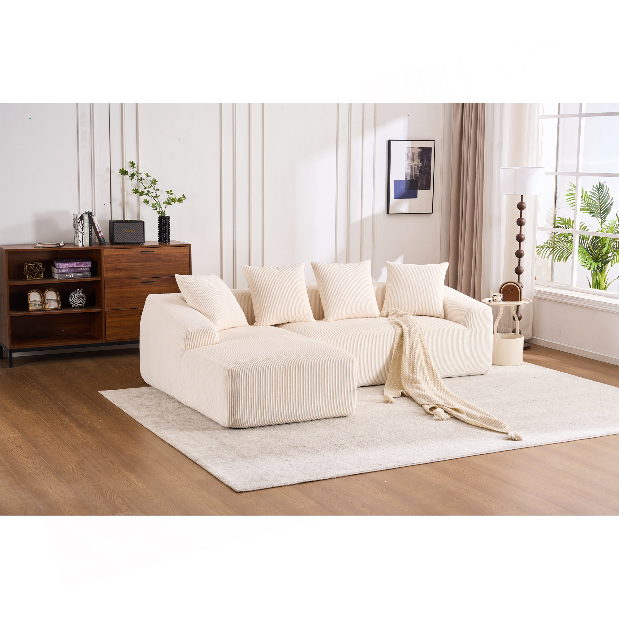 Ivy Bronx LY-023 COMPRESSION SOFA: Combining Chaise Longue With 3-Seater, Corduroy Fabric, Full ...