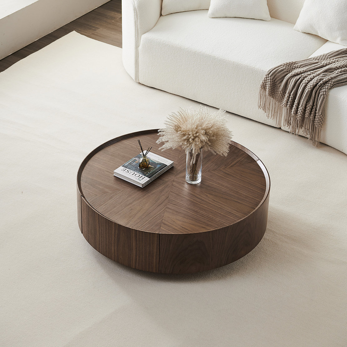 The Invincibles home Minimalist walnut round coffee table | Wayfair