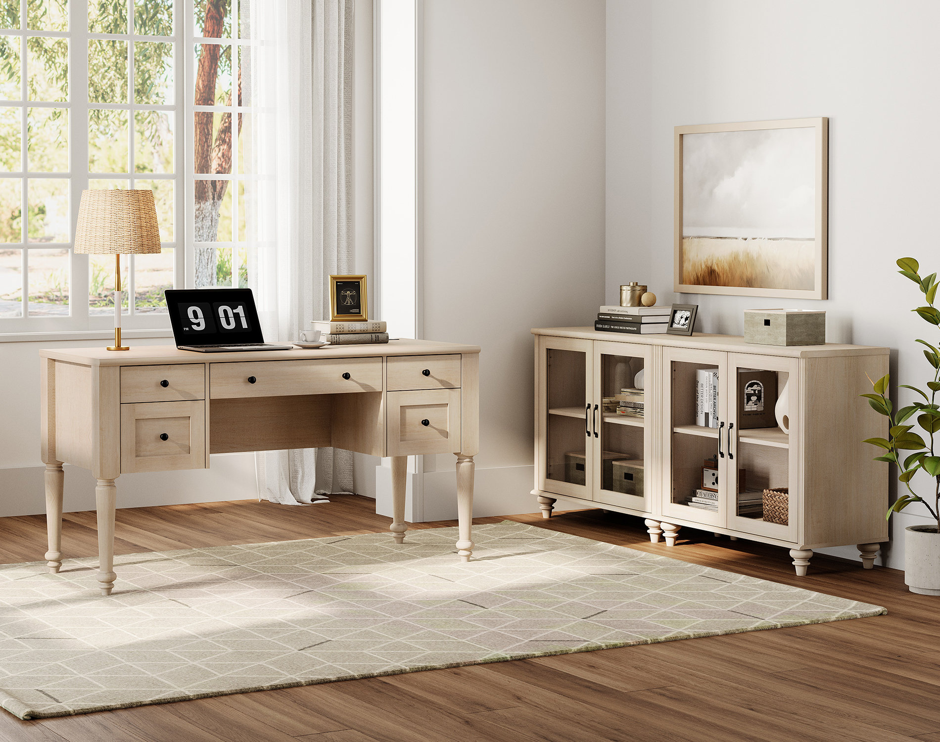 Charlton Home® 2 Piece Office Set, 56" Executive Desk & Set Of 2 ...