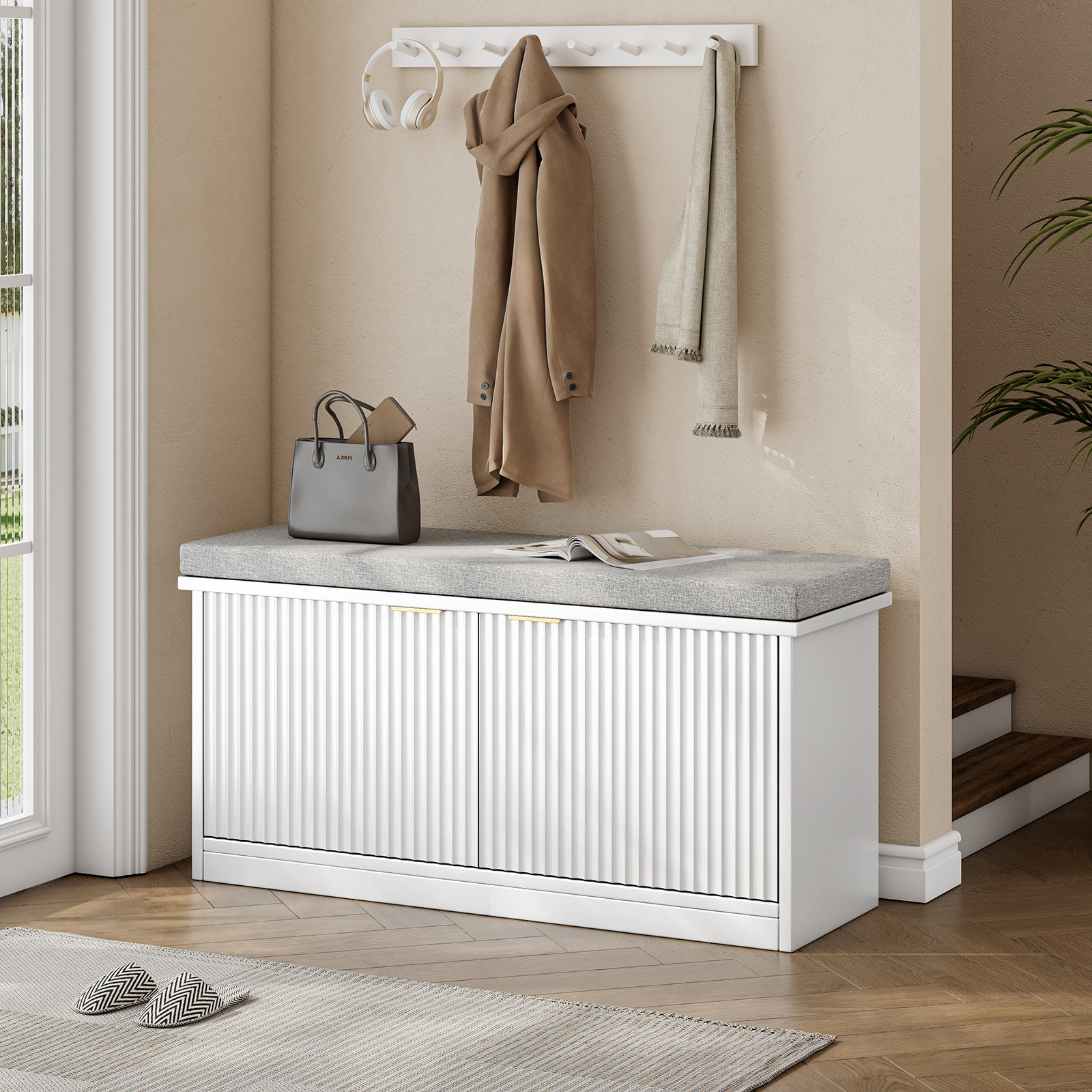 Rebrilliant 8 Pair Shoe Storage Bench, Shoe Cabinet Bench With Cushion ...