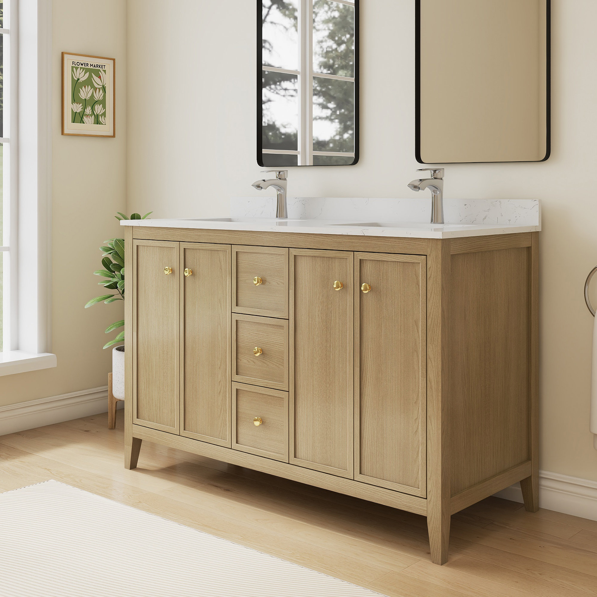 SJ STAR&JANE 72'' Freestanding Double Bathroom Vanity With Arabescato ...