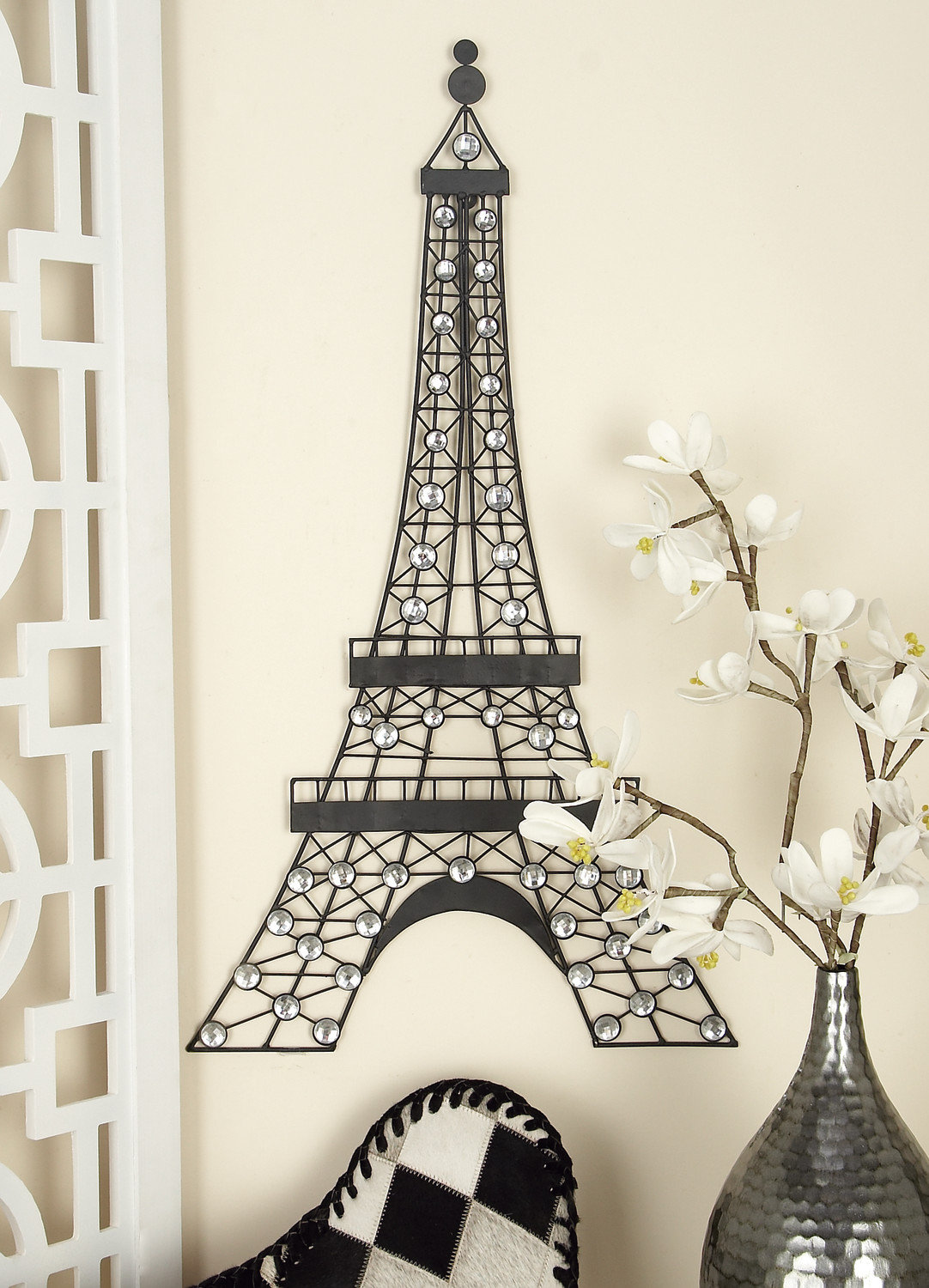 Ophelia & Co. Metal 3D Wire Eiffel Tower Black Wall Decor with Crystal ...