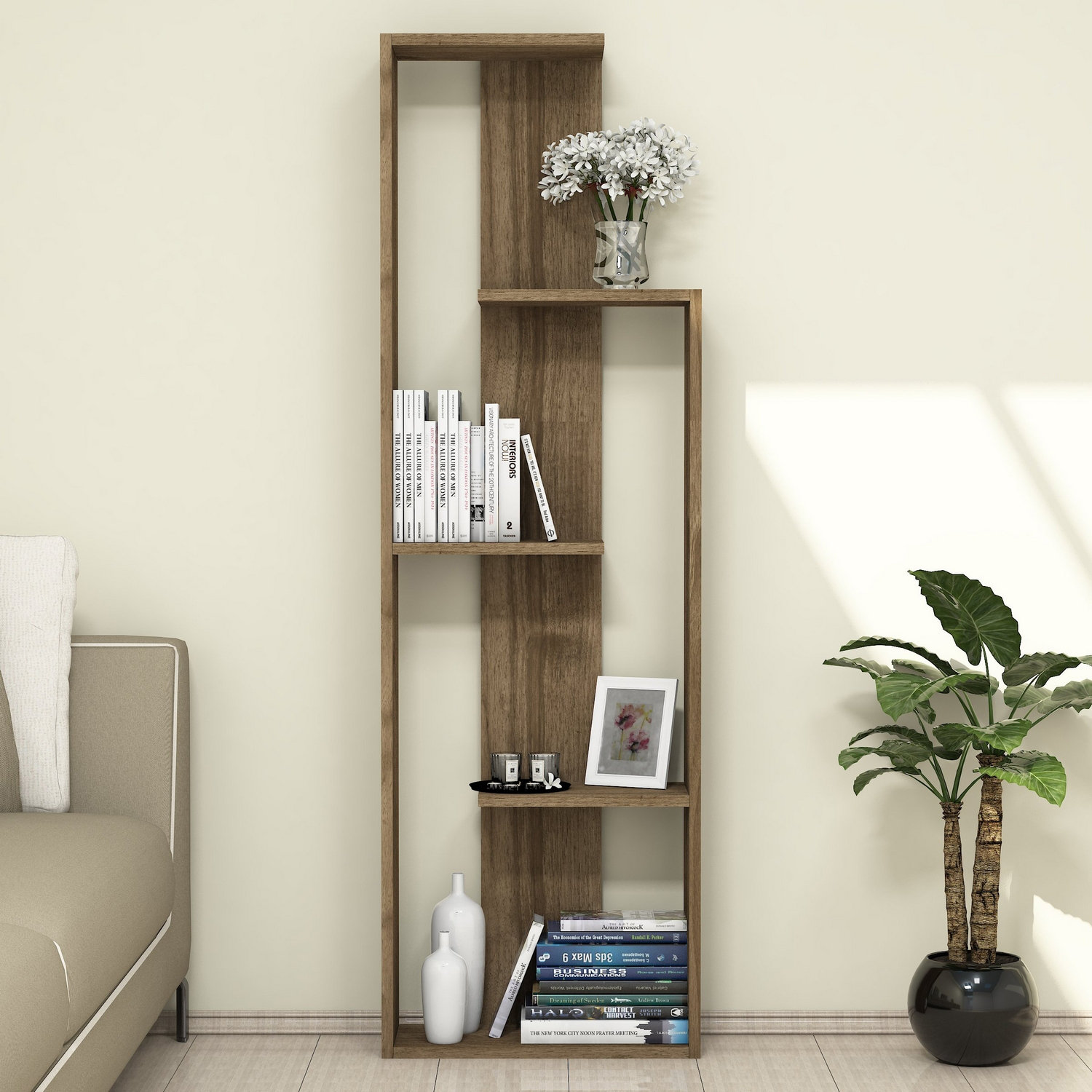 Ebern Designs Modern Design White Geometric Bookcase & Reviews ...