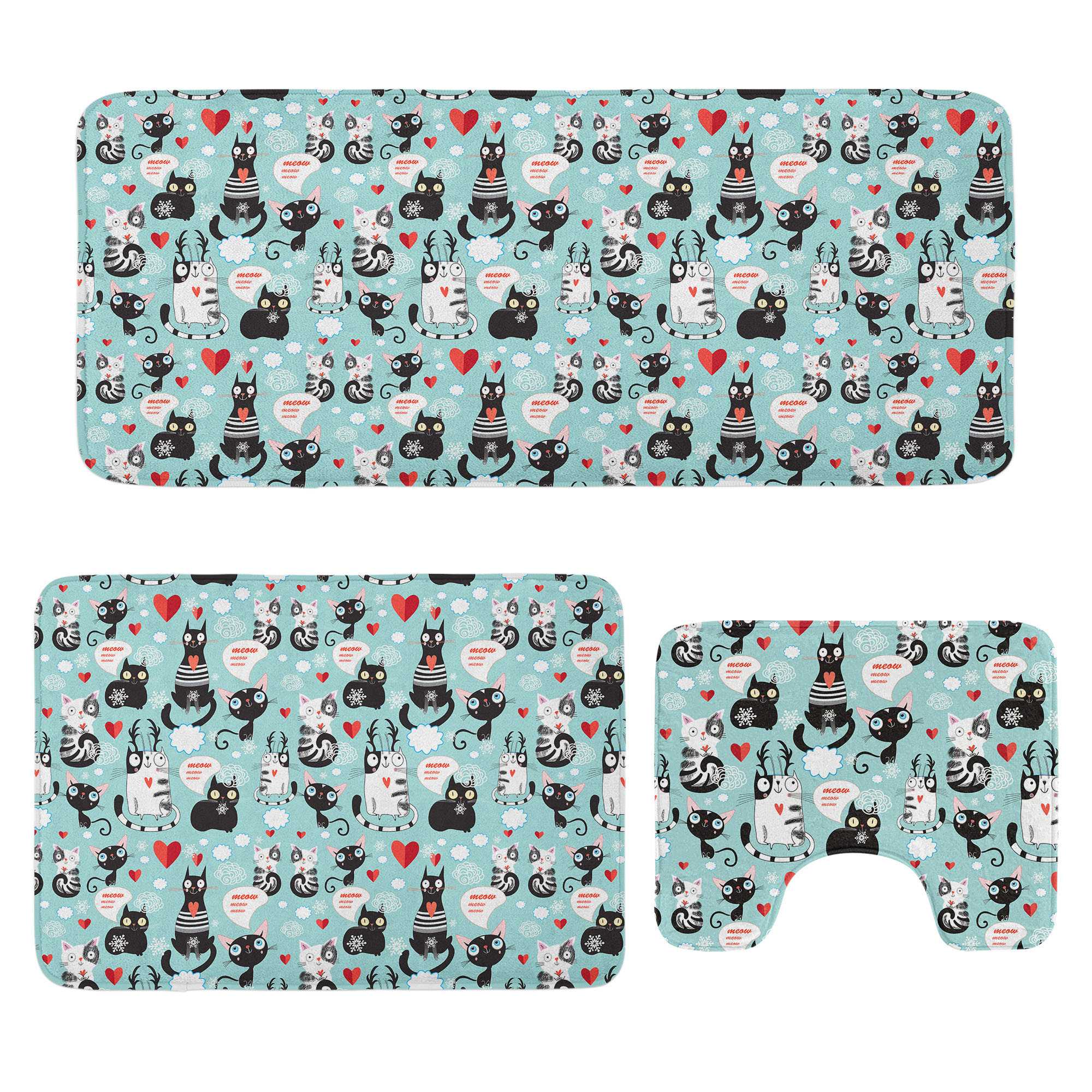 Dakota Fields Cat Bathroom Rug Set 3 Pieces U-Shape & Rectangle Mats ...
