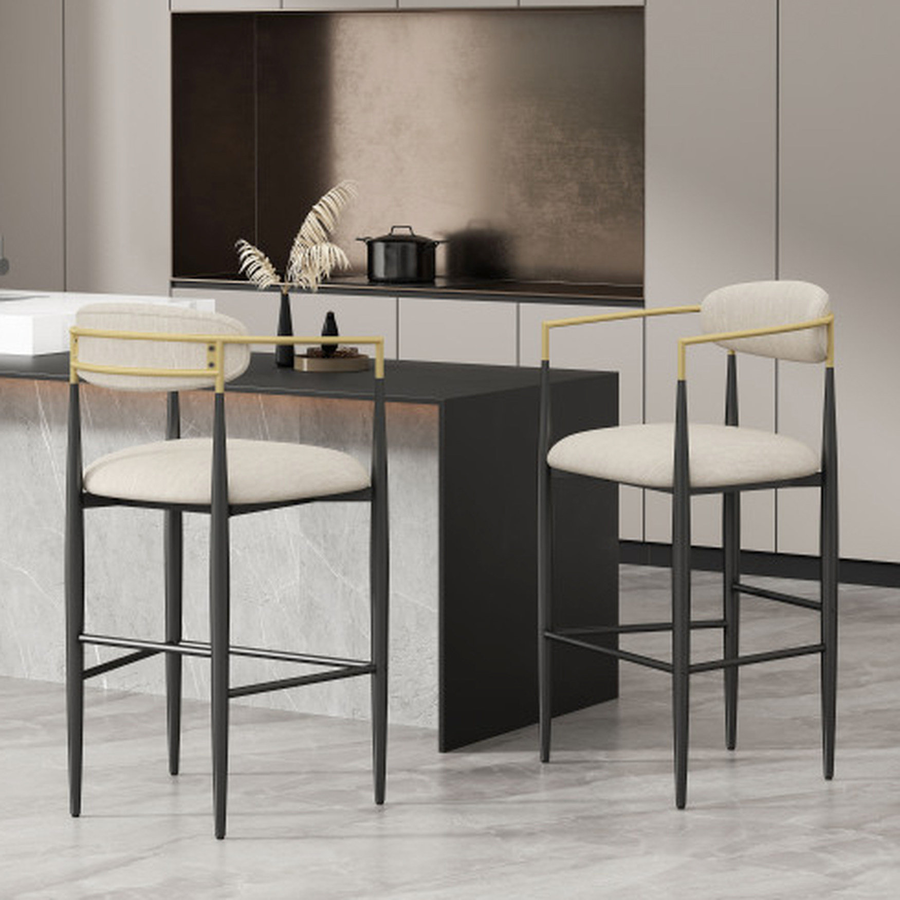Latitude Run® Beige Fabric Counter Height Bar Stools - Of 2 With Strong ...