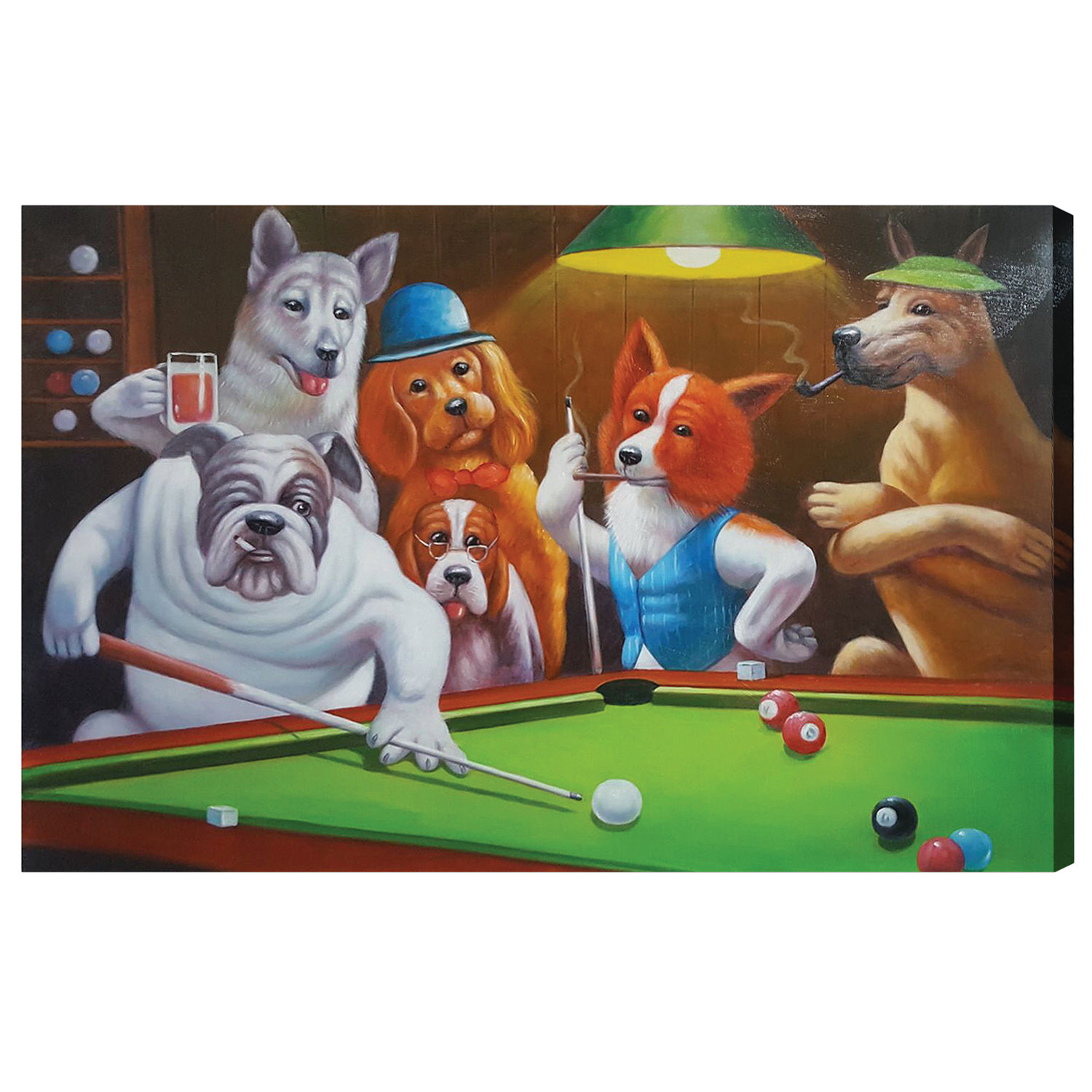 Trinx Wrapped Dogs Playing Pool Oil Canvas Painting By RAM Game Room ...