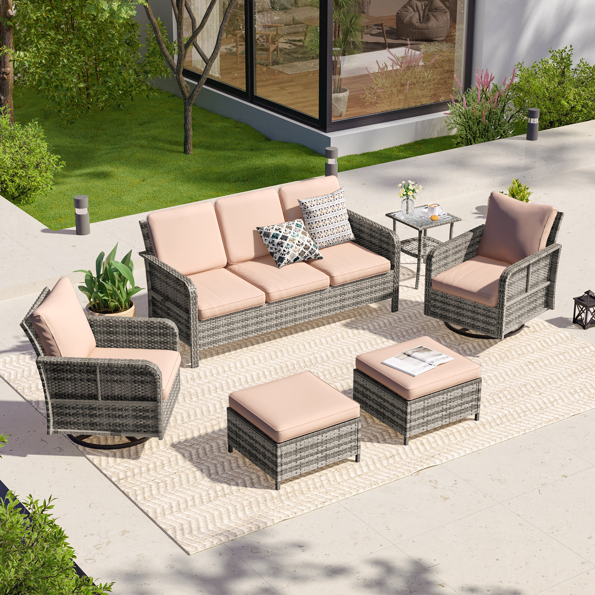 Causeway Bay 6 Piece Patio Conversation Sofa Set with Swivel Rocking ...