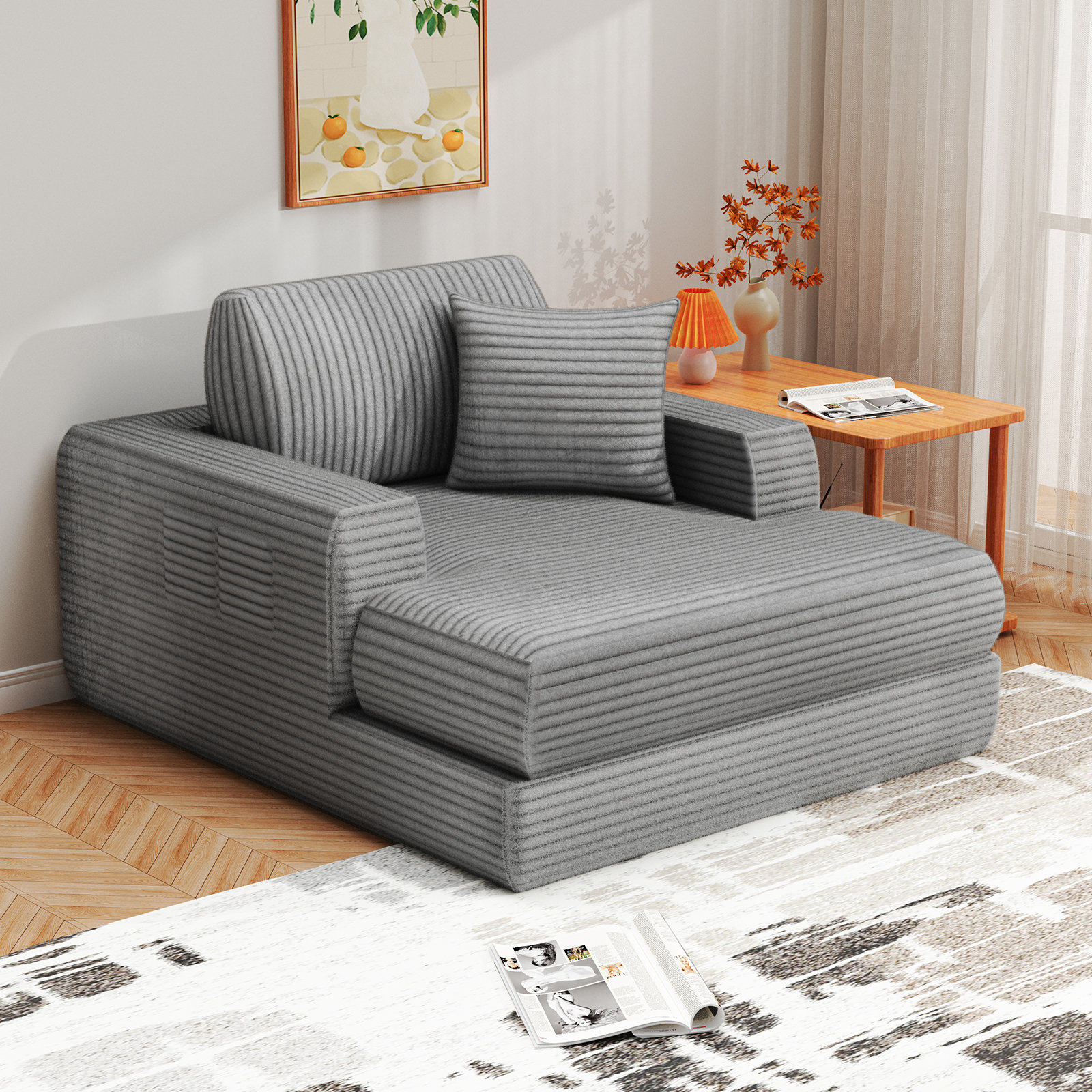 Latitude Run® 57" Wide Plush Upholstered Chaise Lounge Chair Sofa Bed ...