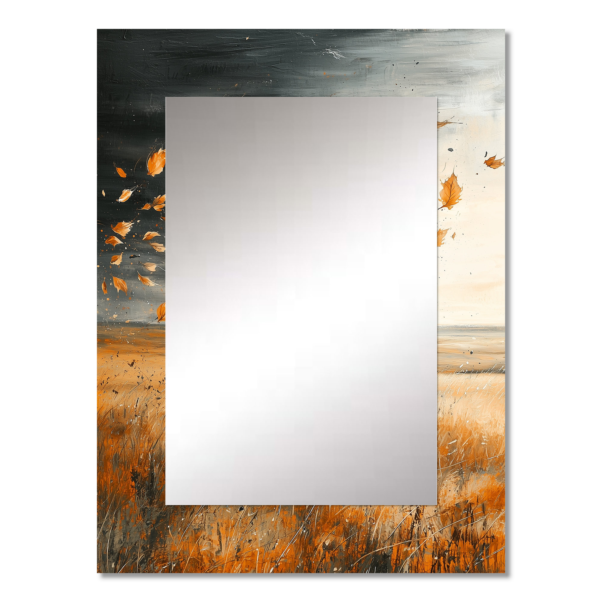 Bungalow Rose Windy Prairie Leaves III - Large Wall Mirror On Metal ...