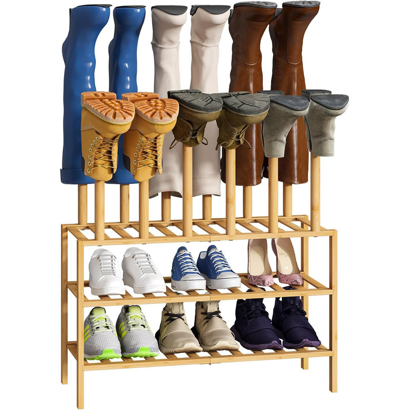 Union Rustic Boot Rack with Shoe Rack, Tall Boots for Closet, Bamboo ...