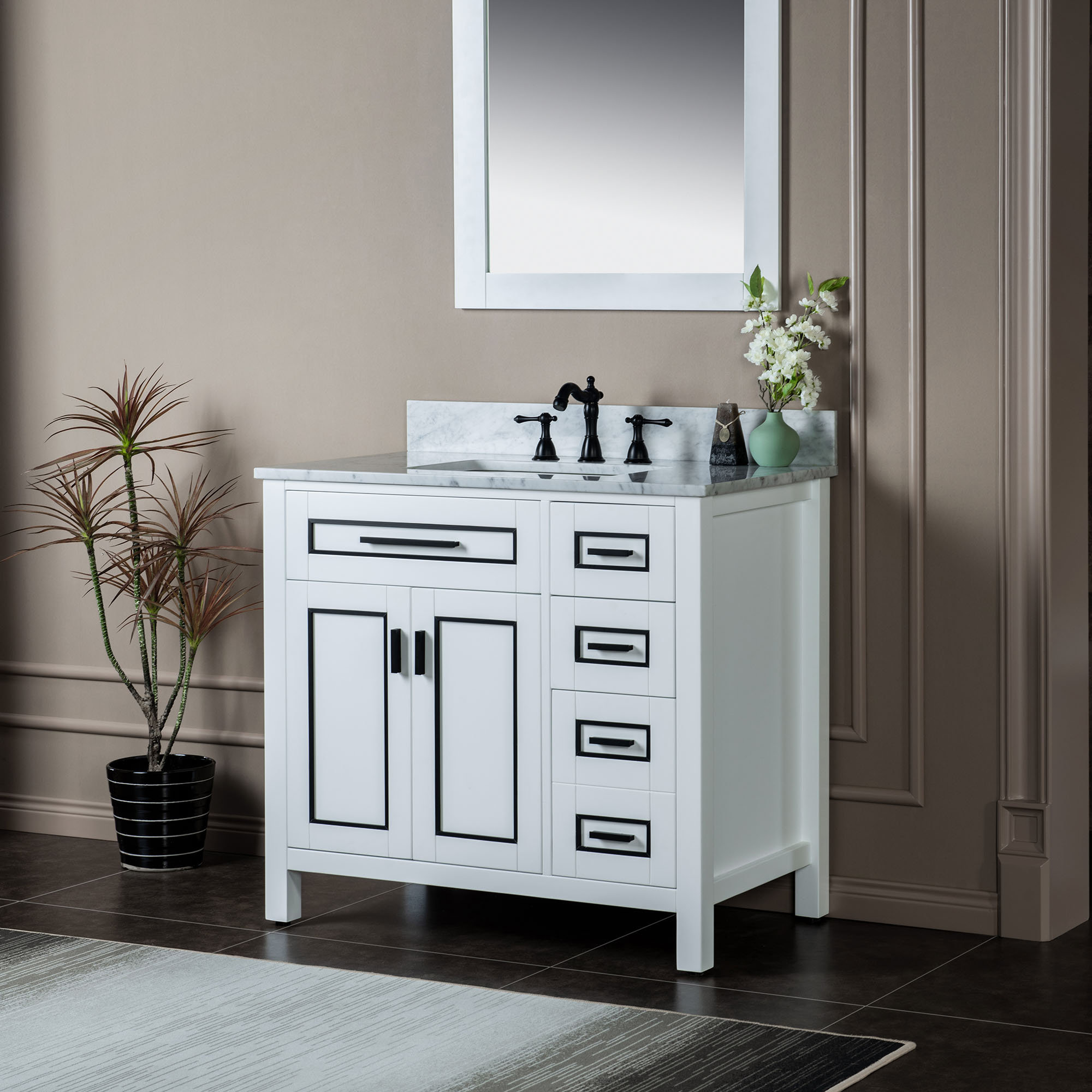 WoodBridge Vanity with Solid Wood Cabinet and Carrara Marble Vanity Top ...