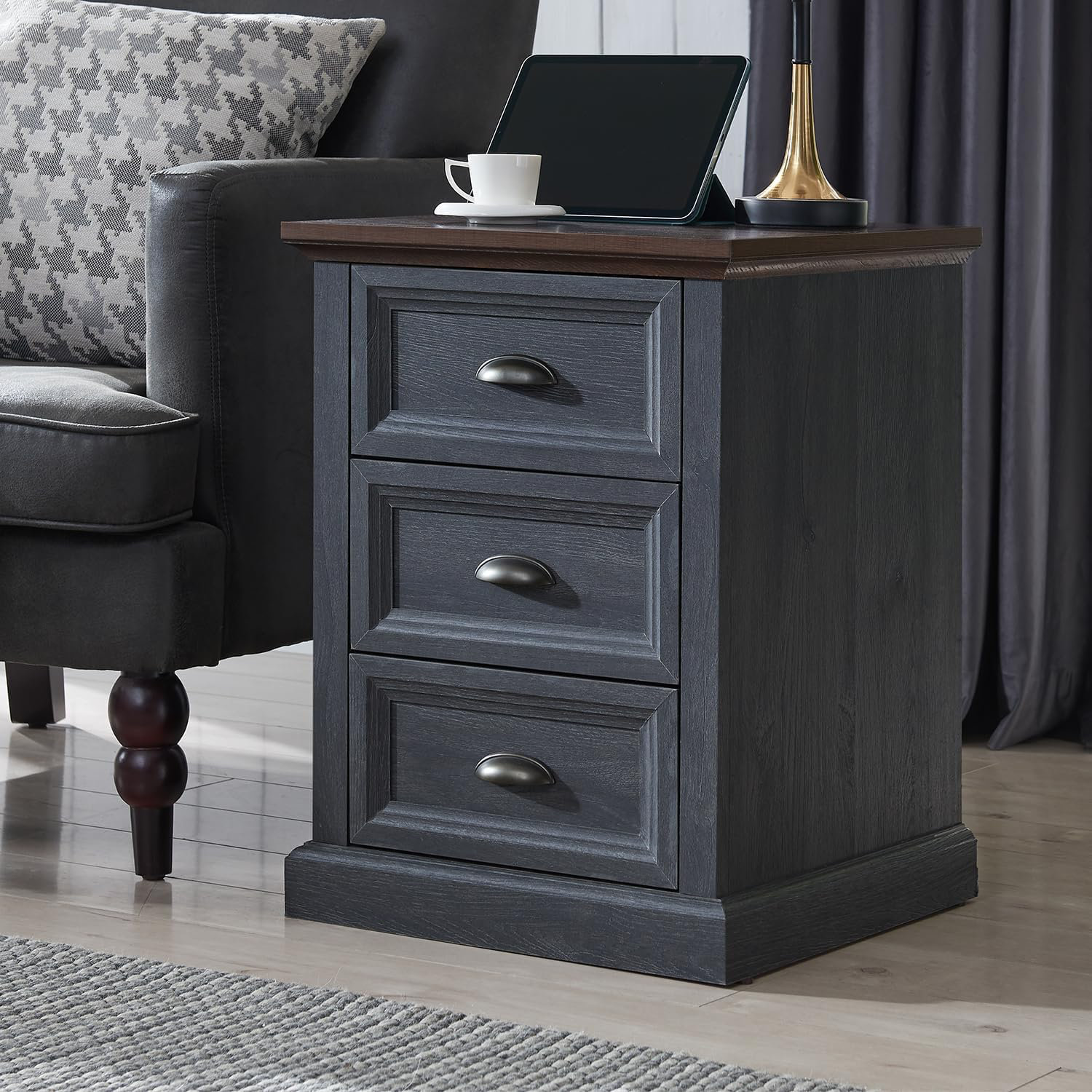 Winston Porter Wood Bedside Table 10in with 3 Drawers, Rustic ...