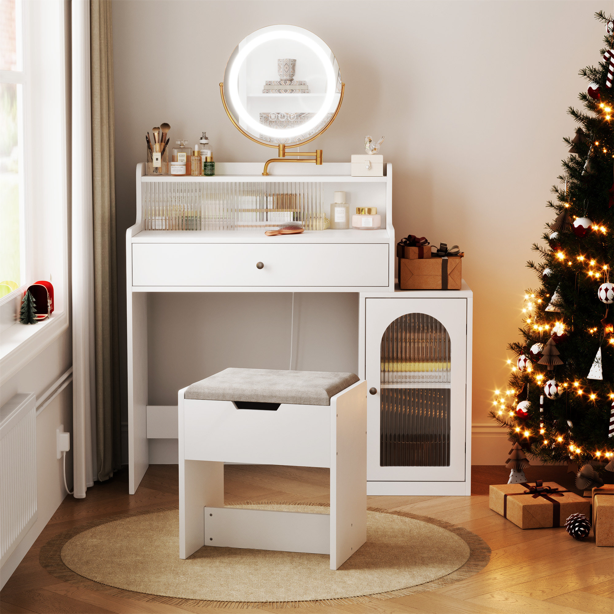 Wrought Studio™ Vanity Desk With 360° Rotated Mirror And Adjustable ...