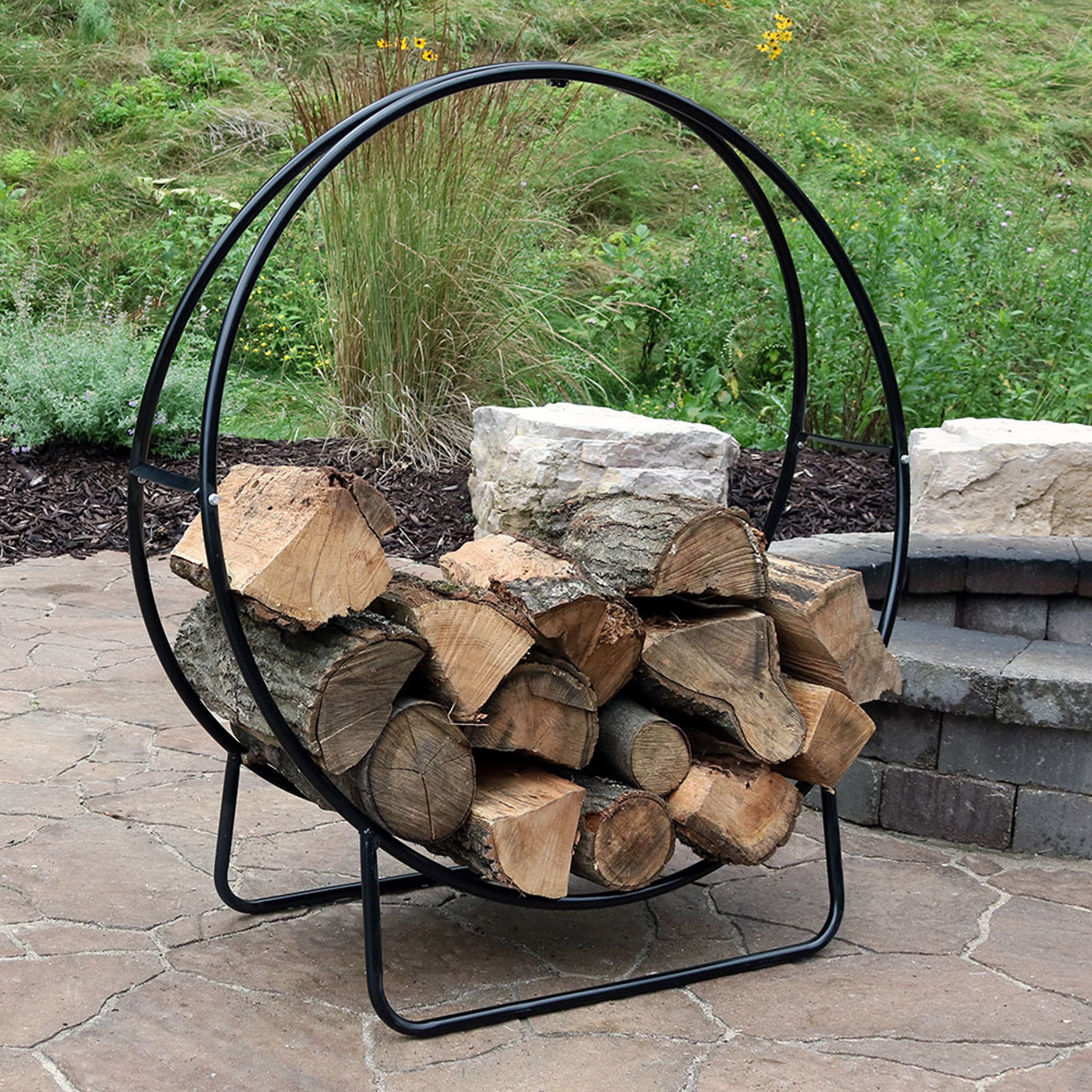 SunnyDaze Decor Indoor or Outdoor Tubular Steel Hoop Firewood Log ...