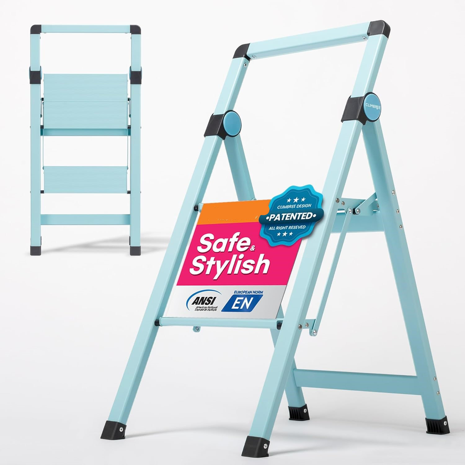 WFX Utility™ 2 Step Ladder Collapsible Step Stool With Handle Foldable ...