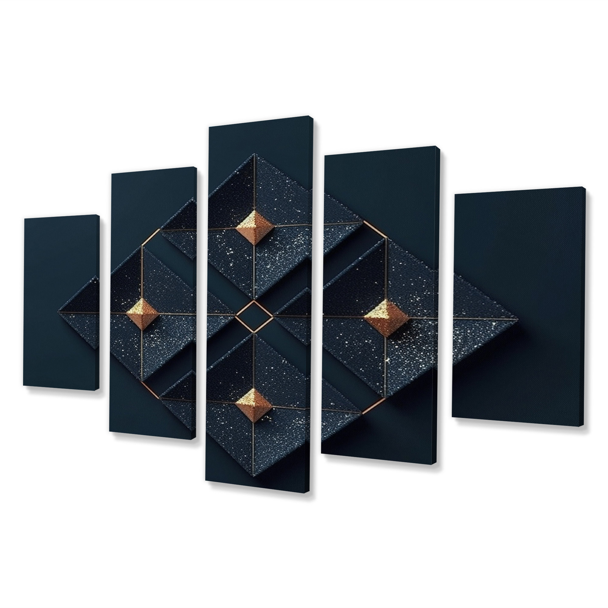 Design Art Rhombus In Deep Blue And Gold Abstract - Modern Geometric ...