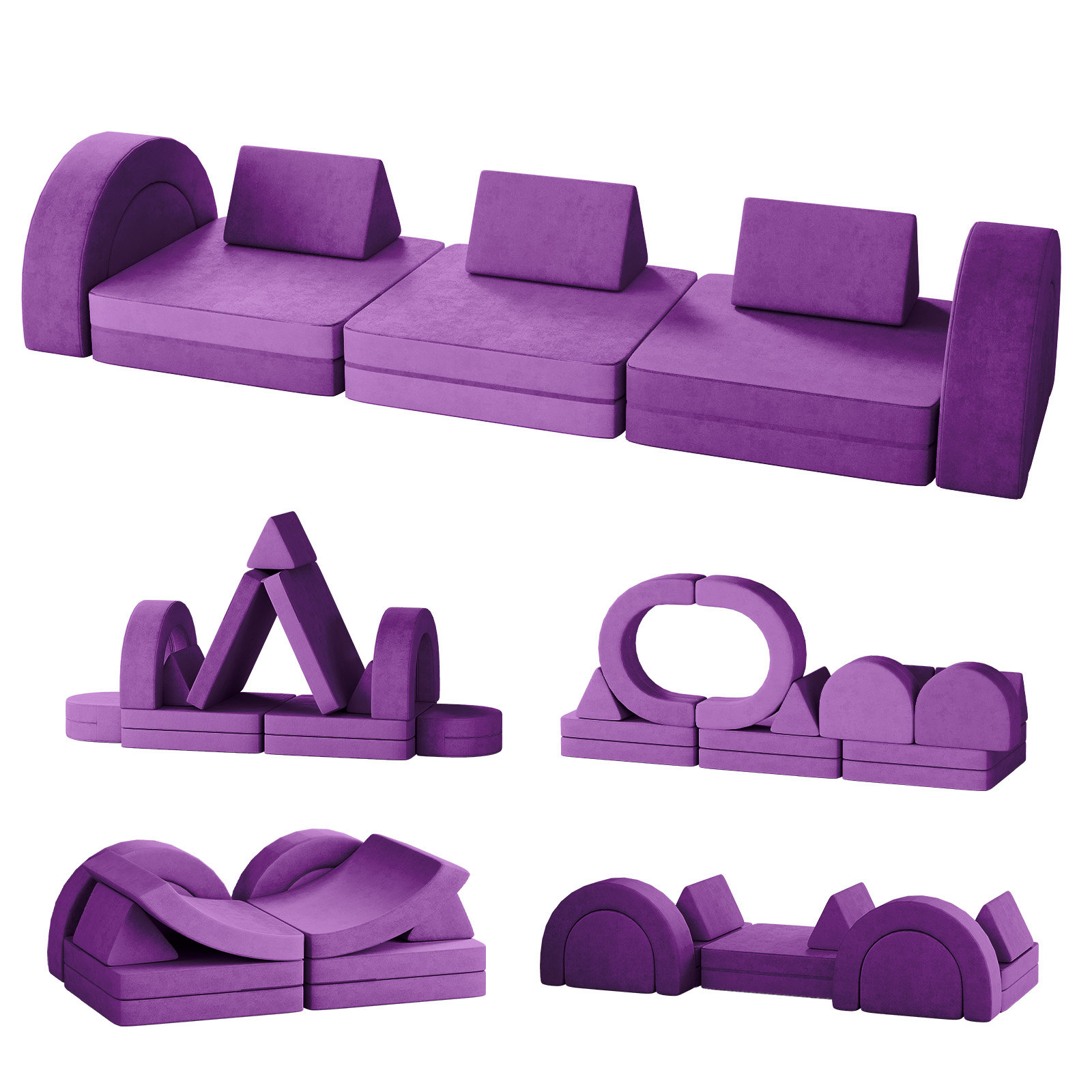 linor Kids Couch, 13pcs Large Modular Kids Play Couch With 2 Tunnels ...