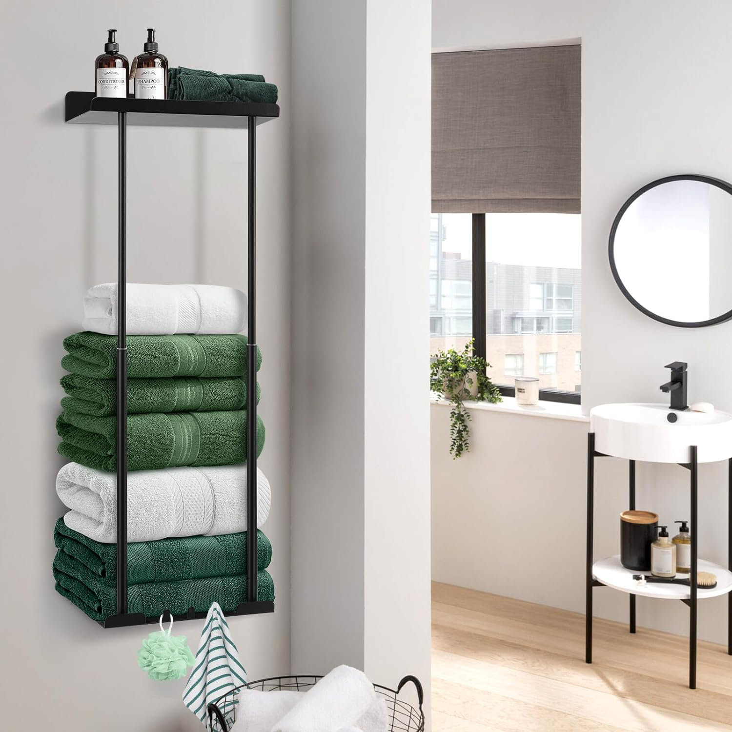 Flantor Towel Rack Bathroom Towel Storage Wall Mounted Towel Holder ...