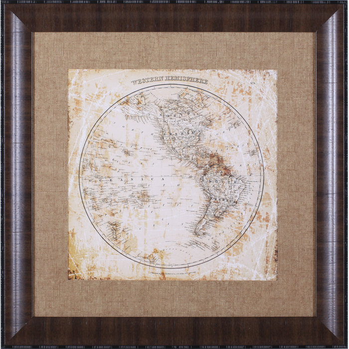 Art Effects Antique Map Western Hemisphere Picture Framed Graphic Art ...