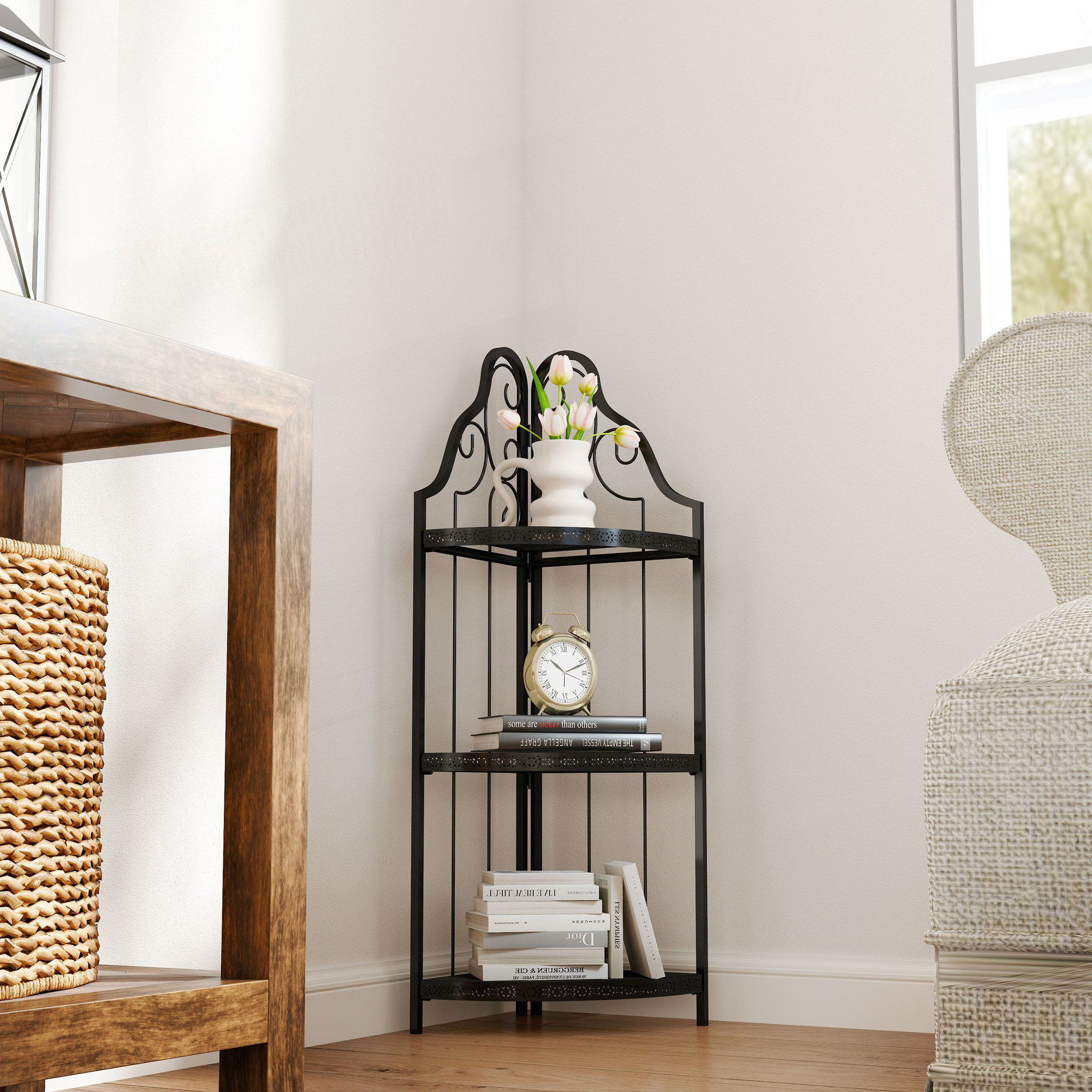 Ebern Designs 3-Tier Corner Open Shelf, Bookcase Freestanding Shelving ...