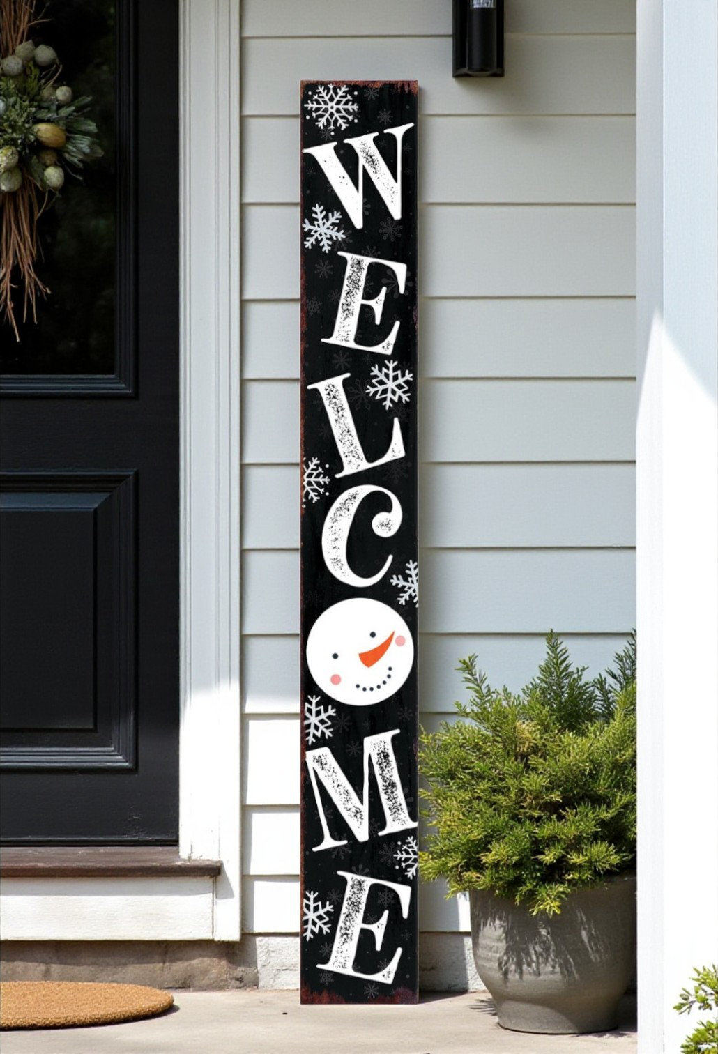 HomeRoots 72" Black And White Solid Wood Welcome Snowman Porch Sign ...