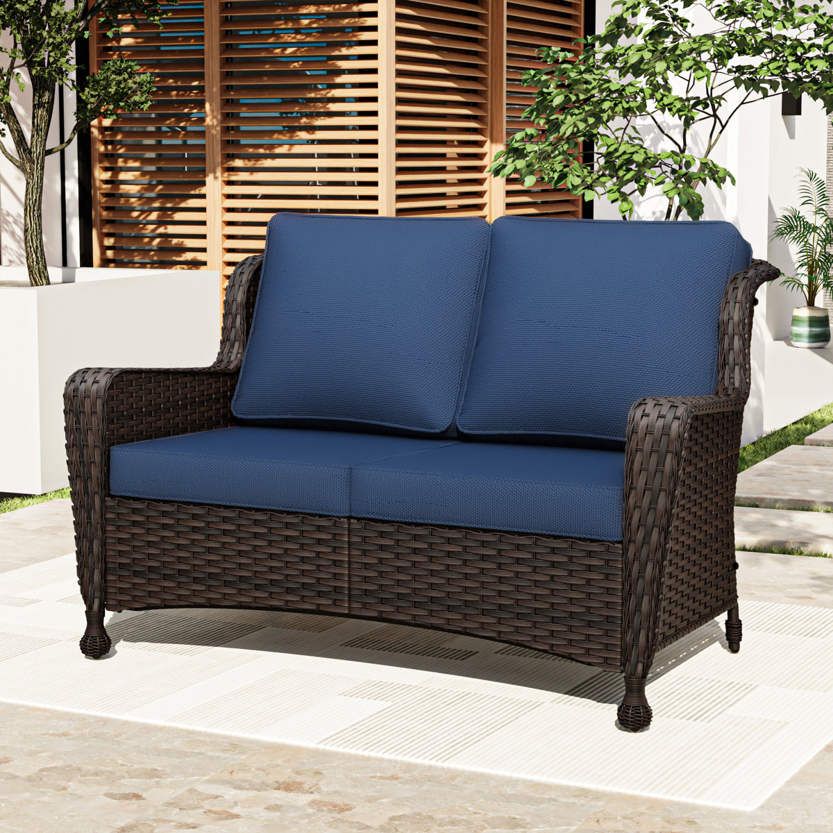 Charlton Home® Wicker Outdoor Patio Loveseat | Wayfair