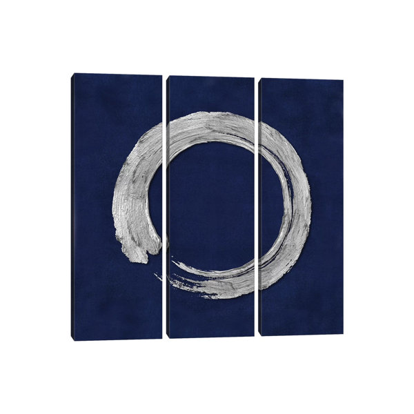 Brayden Studio® Silver Zen Circle On Blue I On Canvas by Ellie Roberts ...