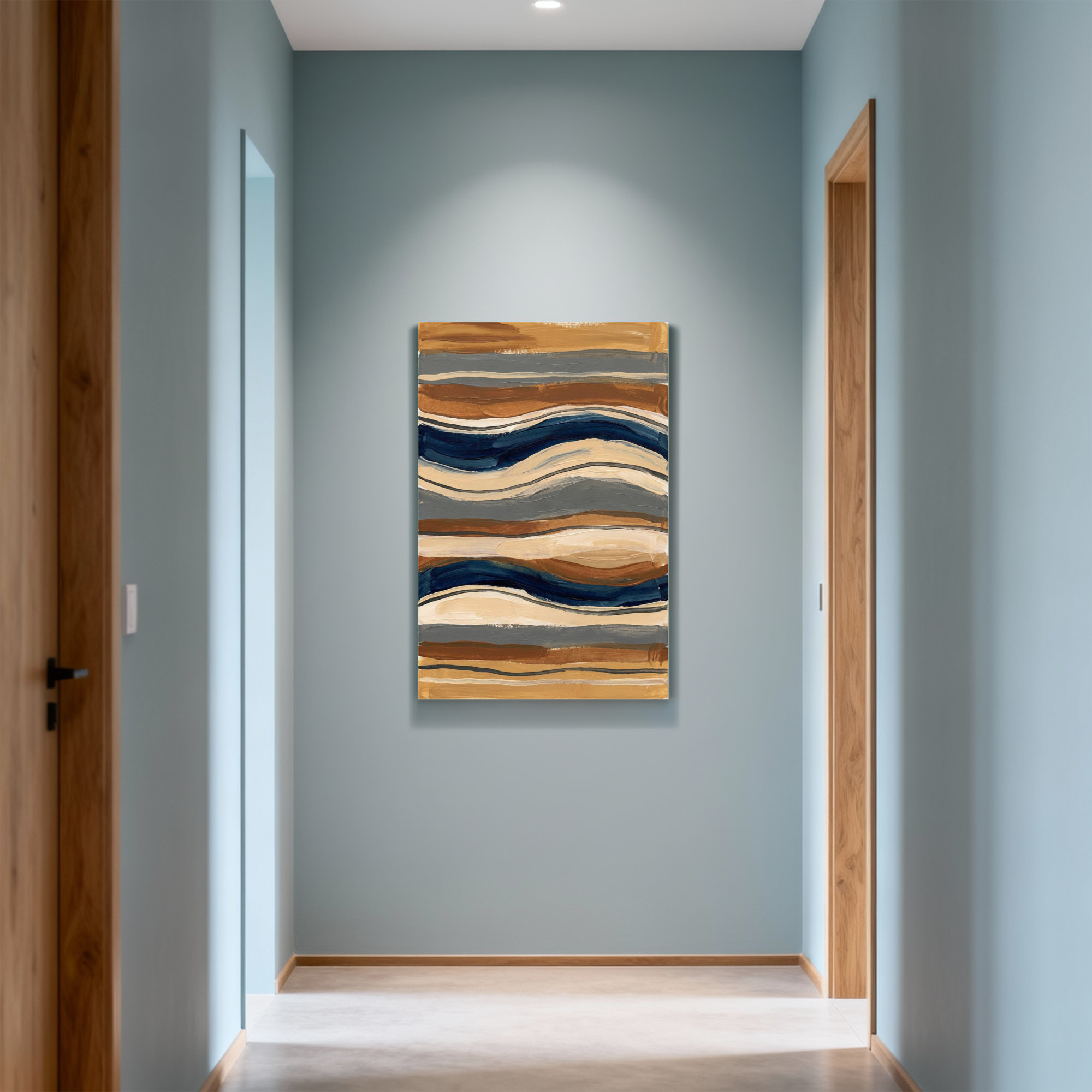Winston Porter Abstract Wavy Stripes In Earthy Tones And Navy Blue ...