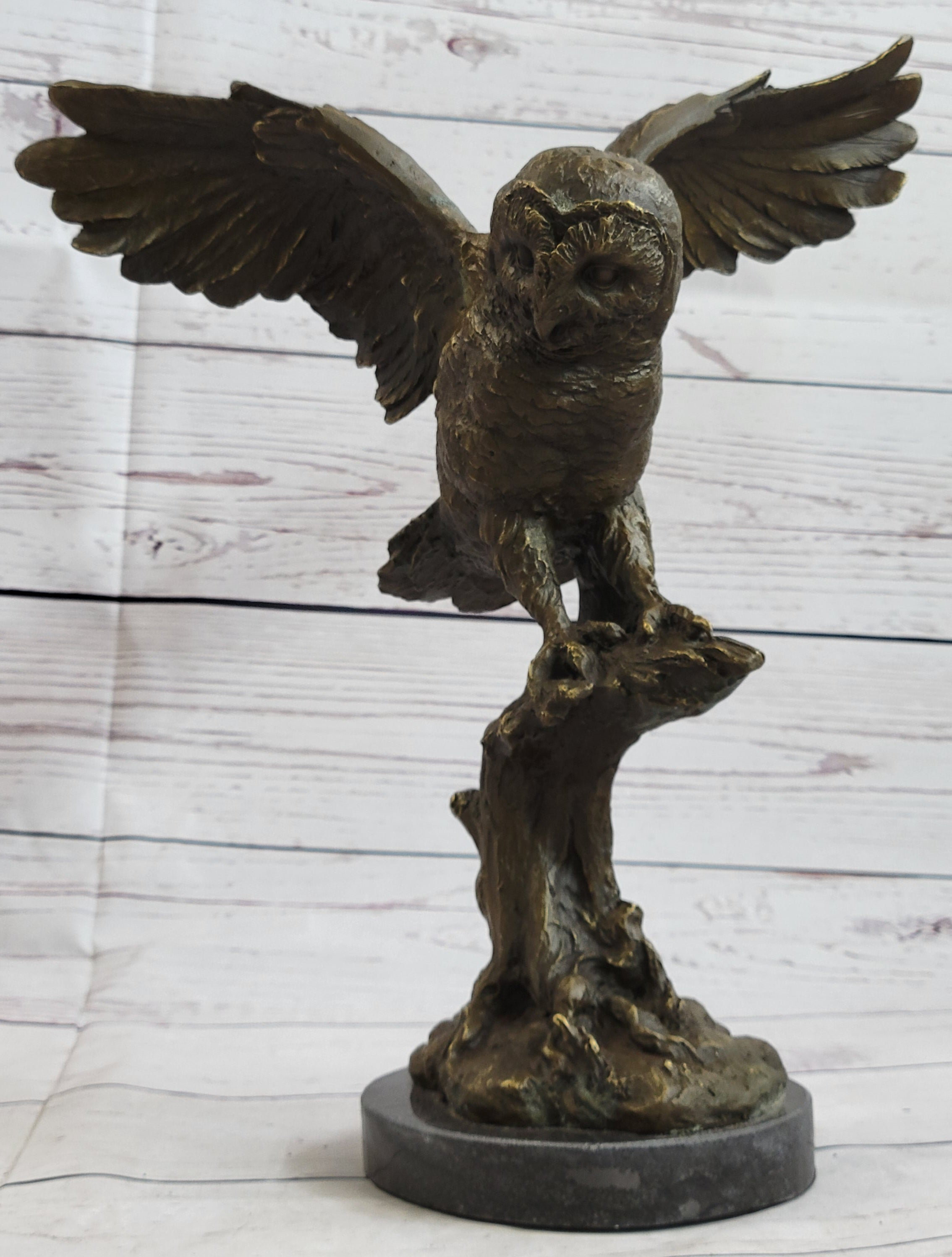 Loon Peak® Abdilahi Bronze Marble Base Owl Bird Sculpture Statue Figure ...