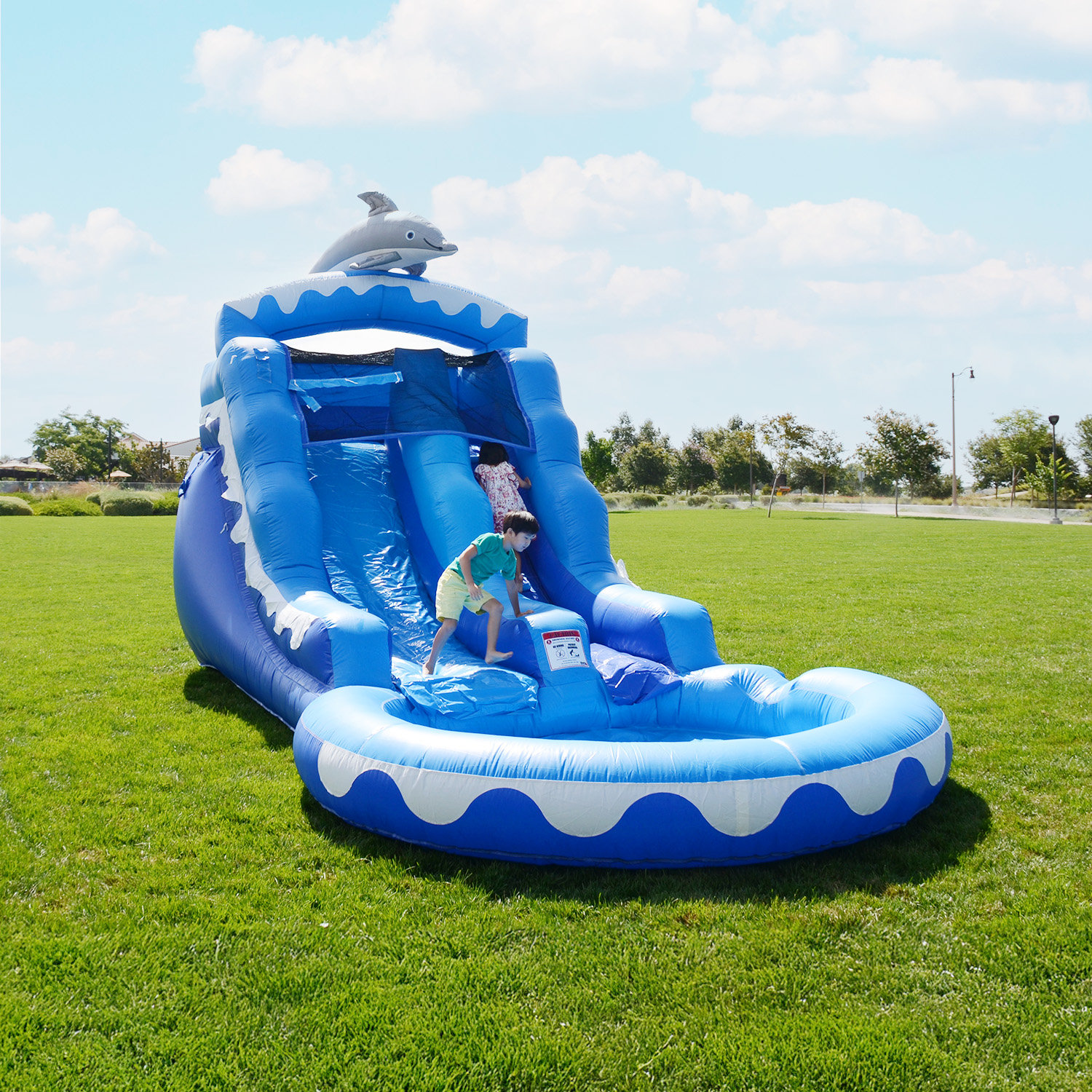 HeroKiddo 13 FT Dolphin Water Slide with Splash Pool for Kids and ...